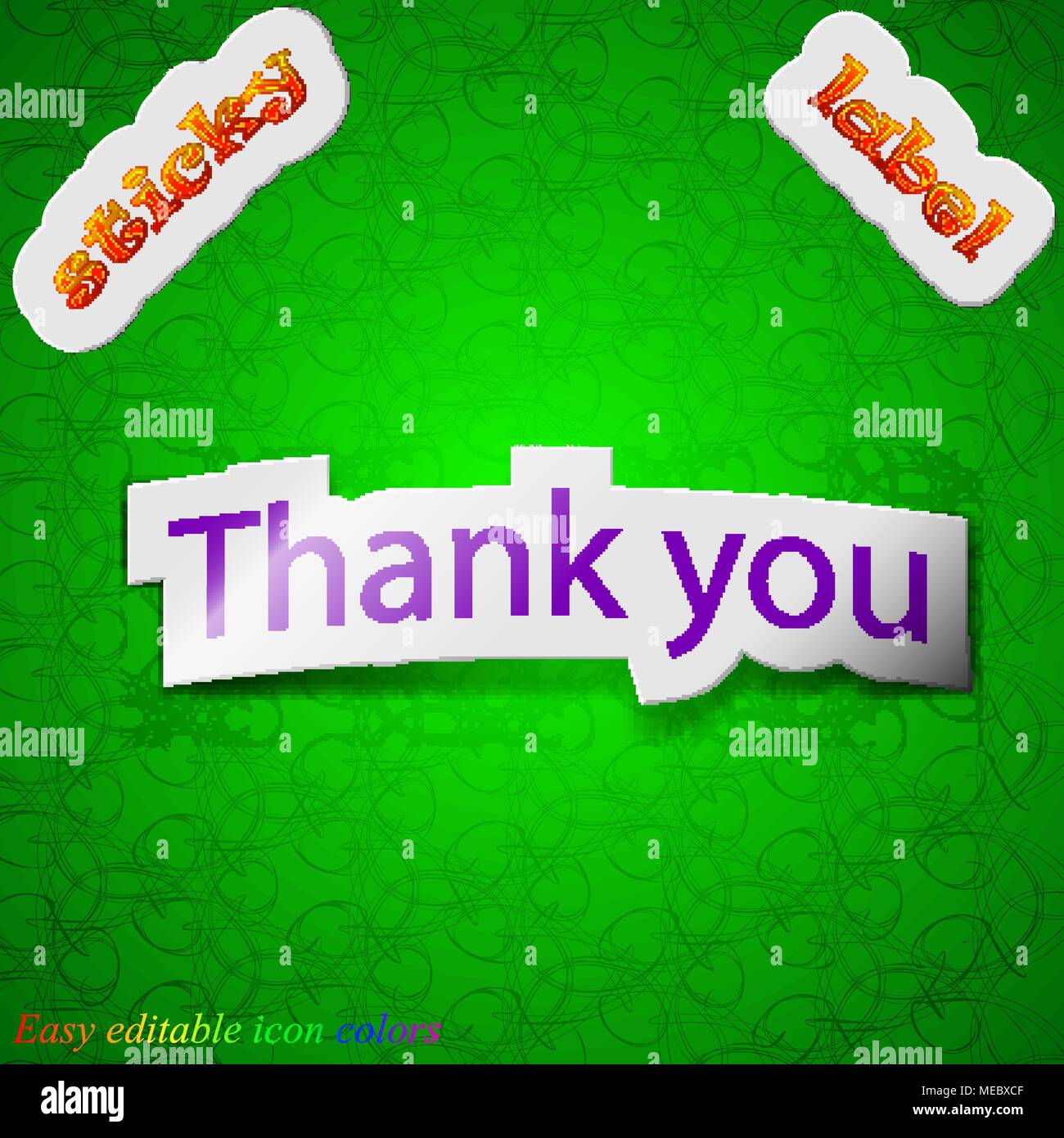 Thank you icon sign. Symbol chic colored sticky label on green ...