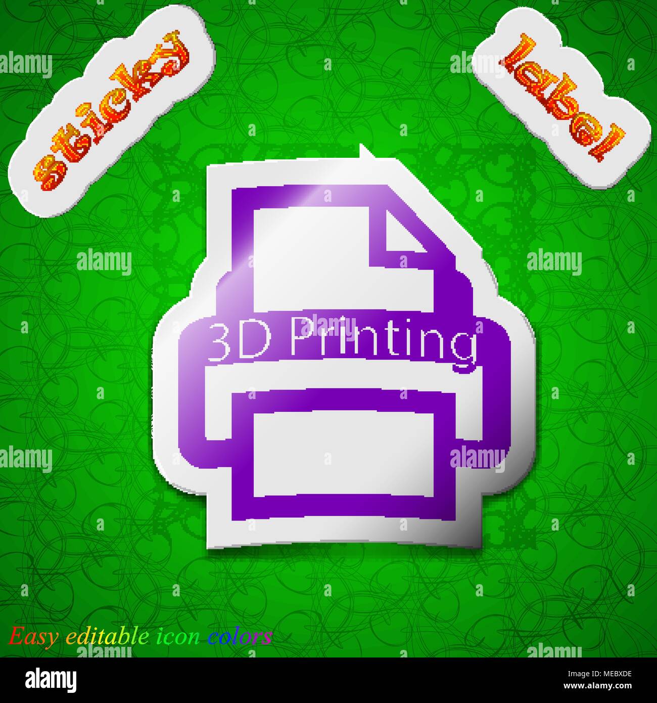 3d Printing icon sign. Symbol chic colored sticky label on green ...