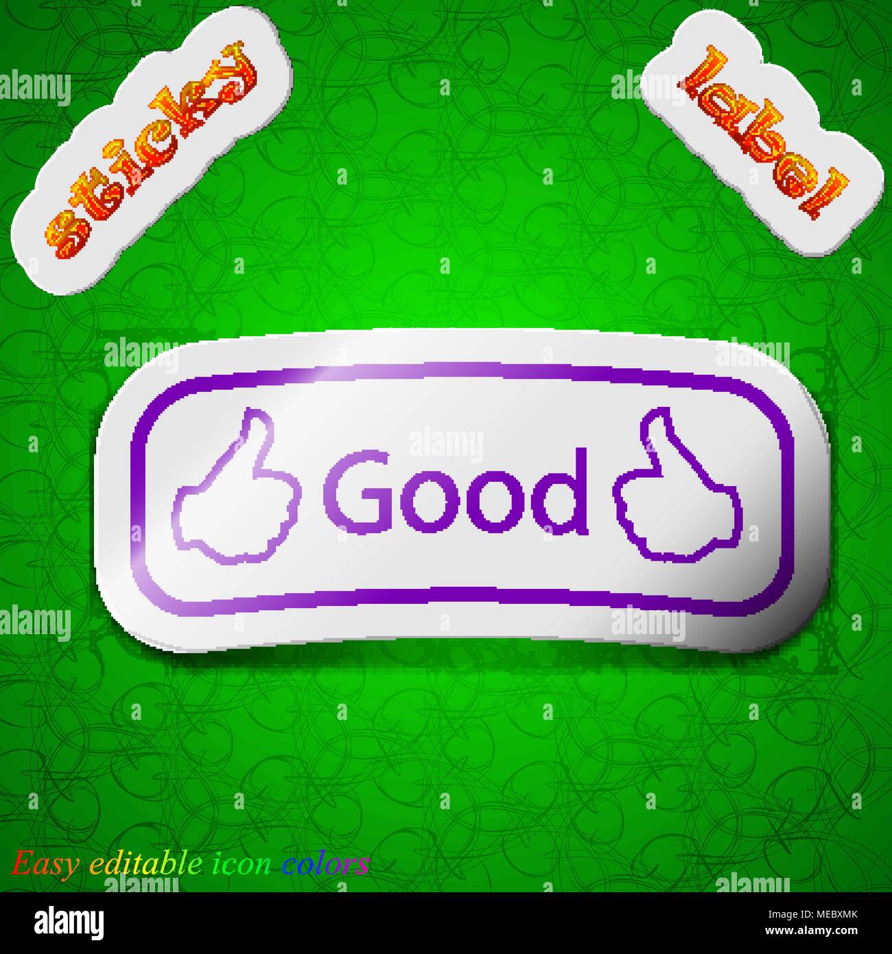 Good icon sign. Symbol chic colored sticky label on green background ...