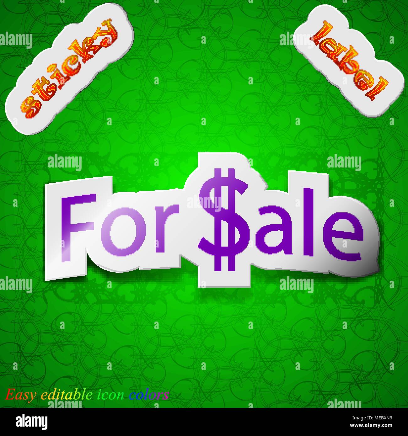 For sale icon sign. Symbol chic colored sticky label on green ...