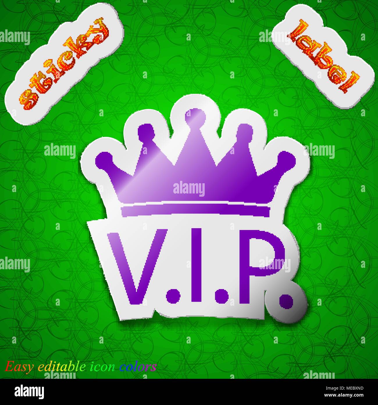 Vip icon sign. Symbol chic colored sticky label on green background ...