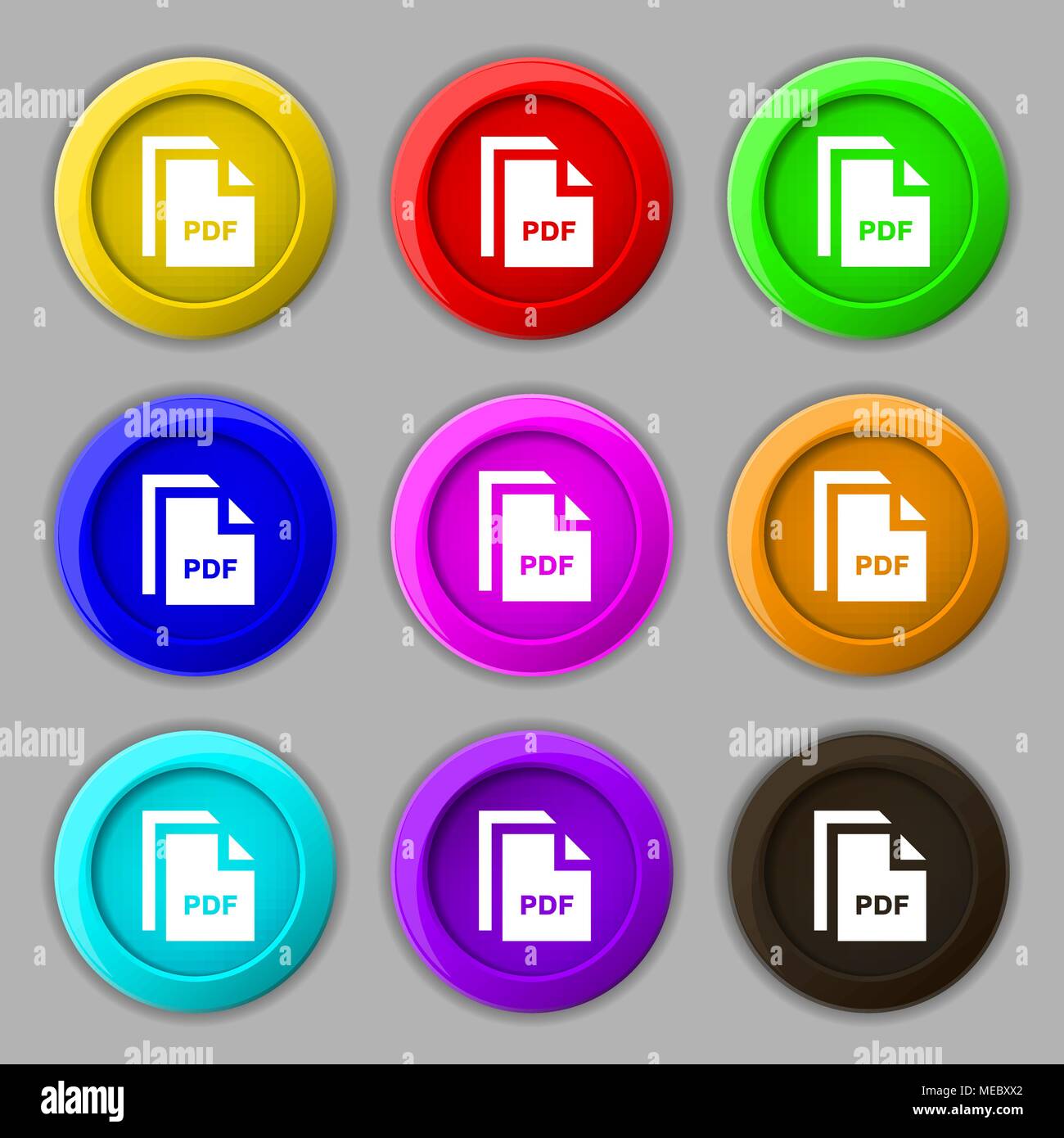 file PDF icon sign. symbol on nine round colourful buttons. Vector ...