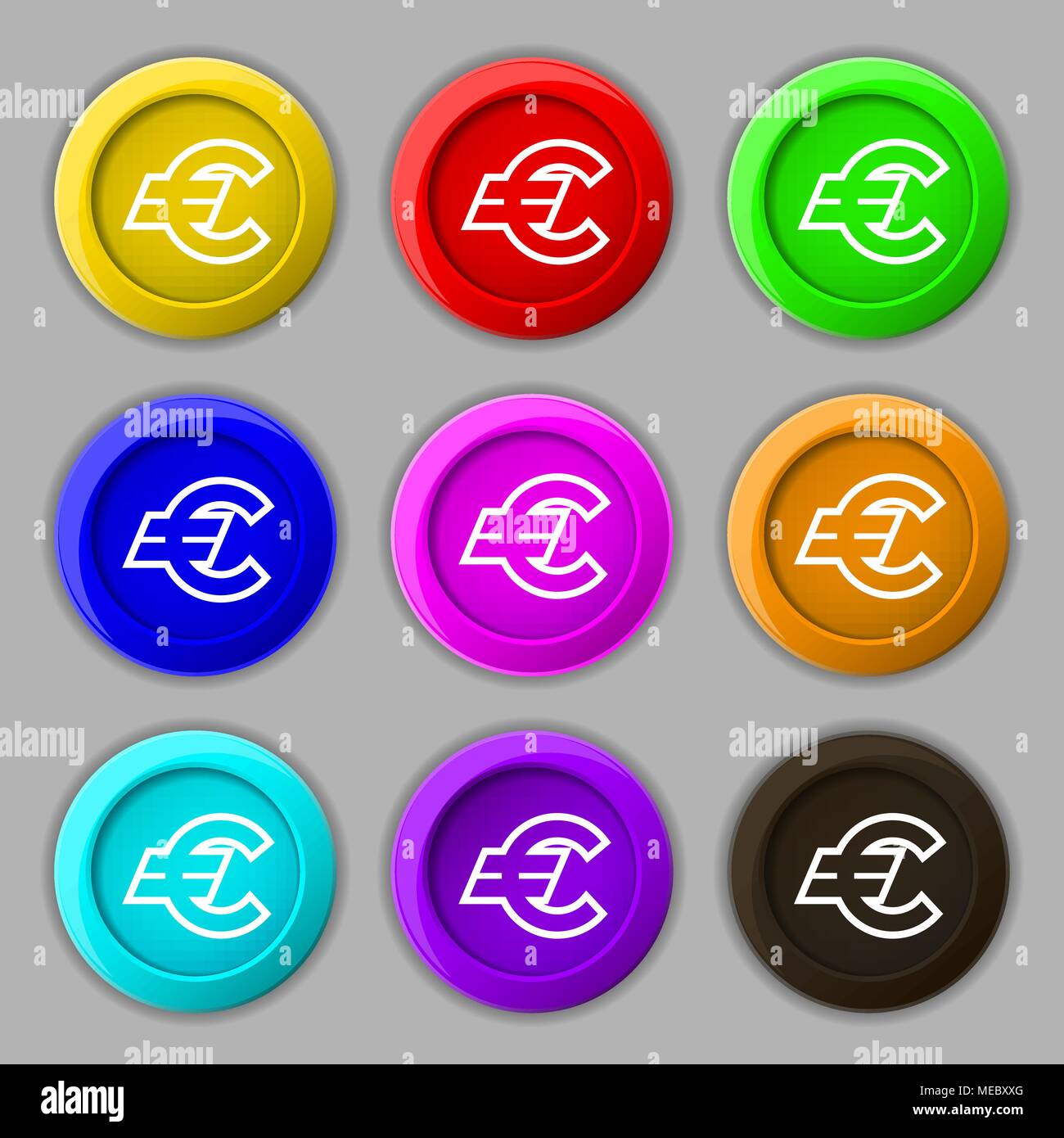 Euro EUR icon sign. symbol on nine round colourful buttons. Vector ...