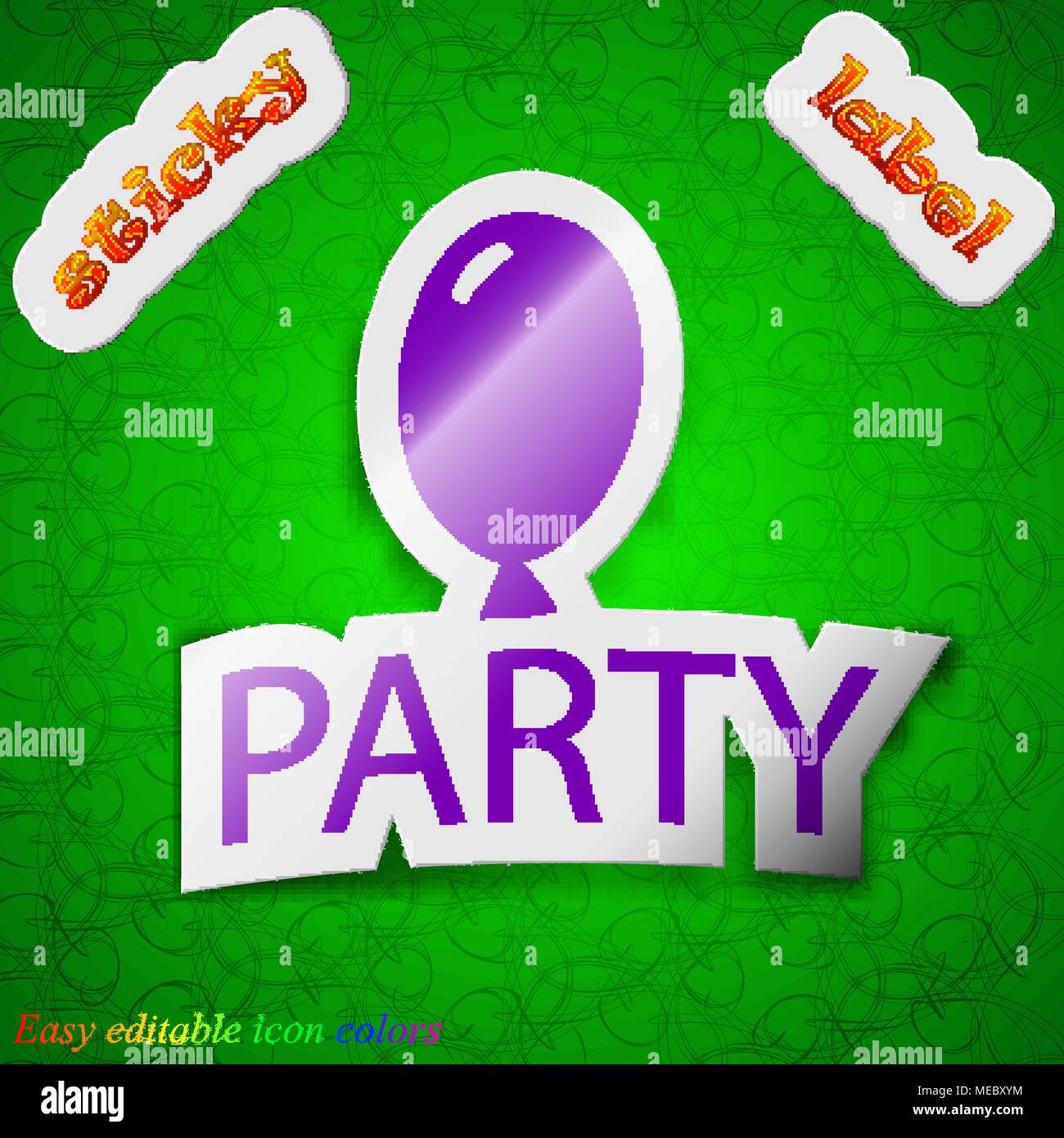 Party icon sign. Symbol chic colored sticky label on green background ...