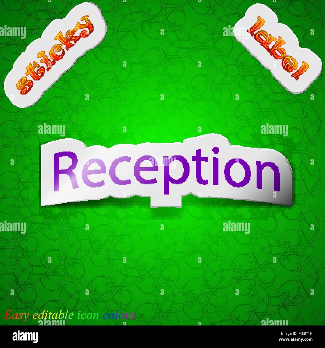 Reception icon sign. Symbol chic colored sticky label on green ...