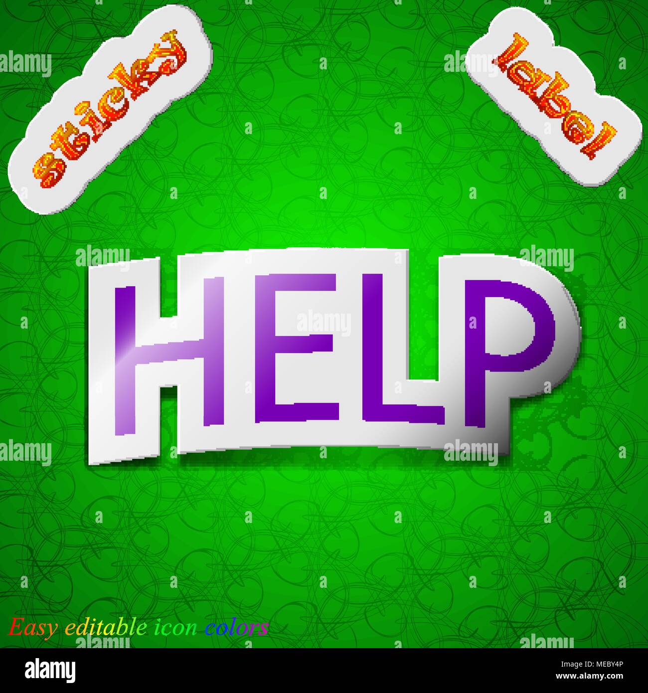 Help point icon sign. Symbol chic colored sticky label on green ...