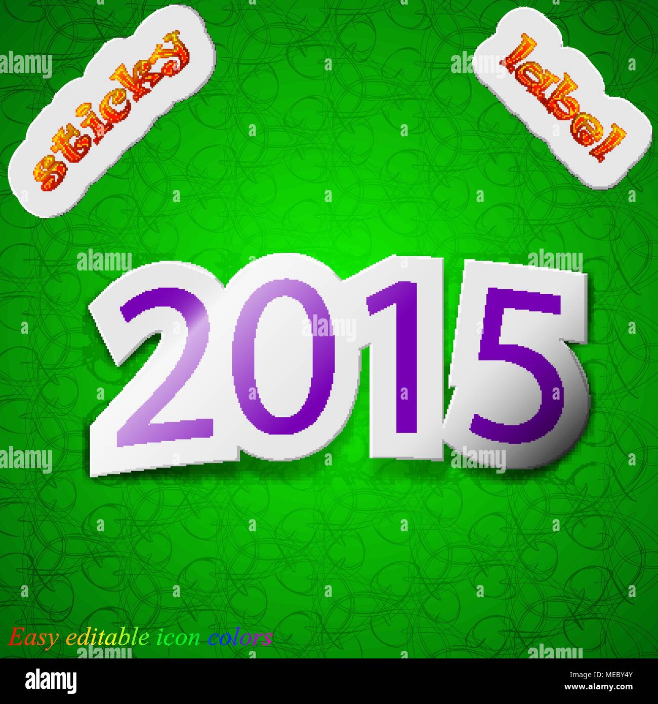 Happy new year 2015 icon sign. Symbol chic colored sticky label on ...