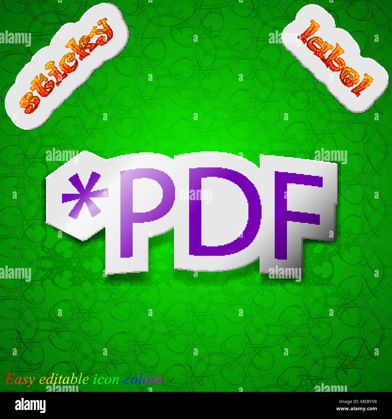 PDF file extension icon sign. Symbol chic colored sticky label on green ...
