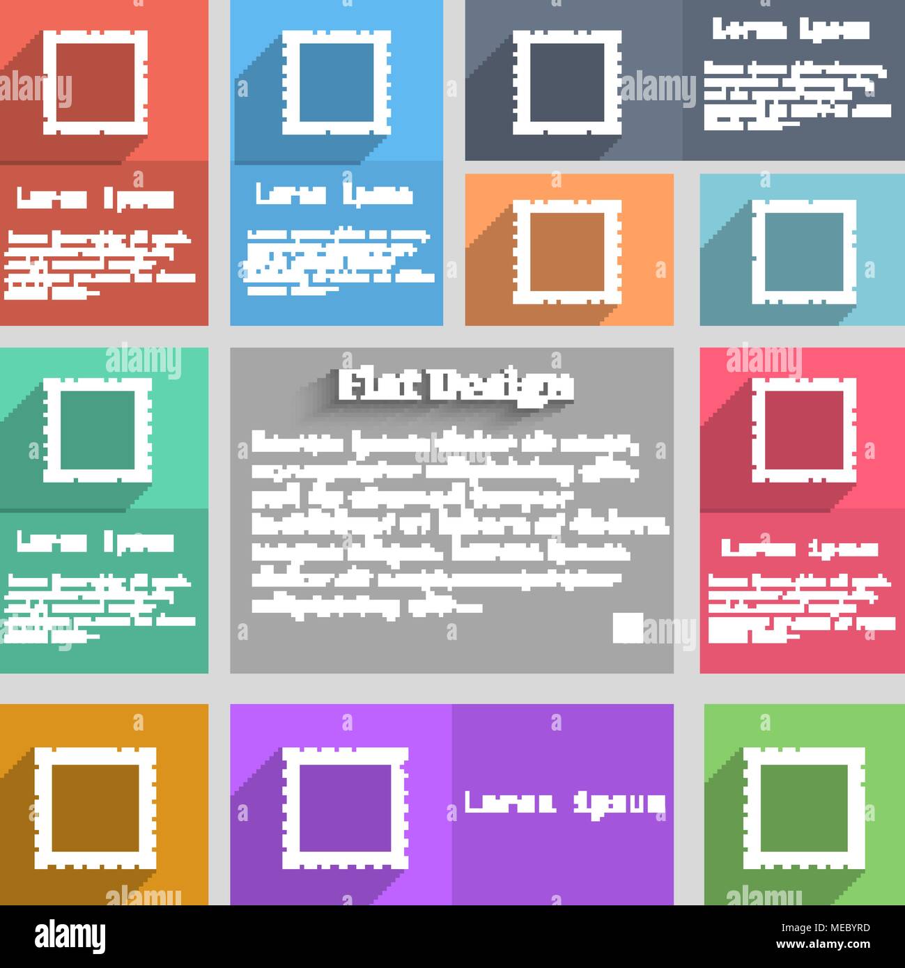 Photo frame template icon sign. Set of multicolored buttons. Metro ...