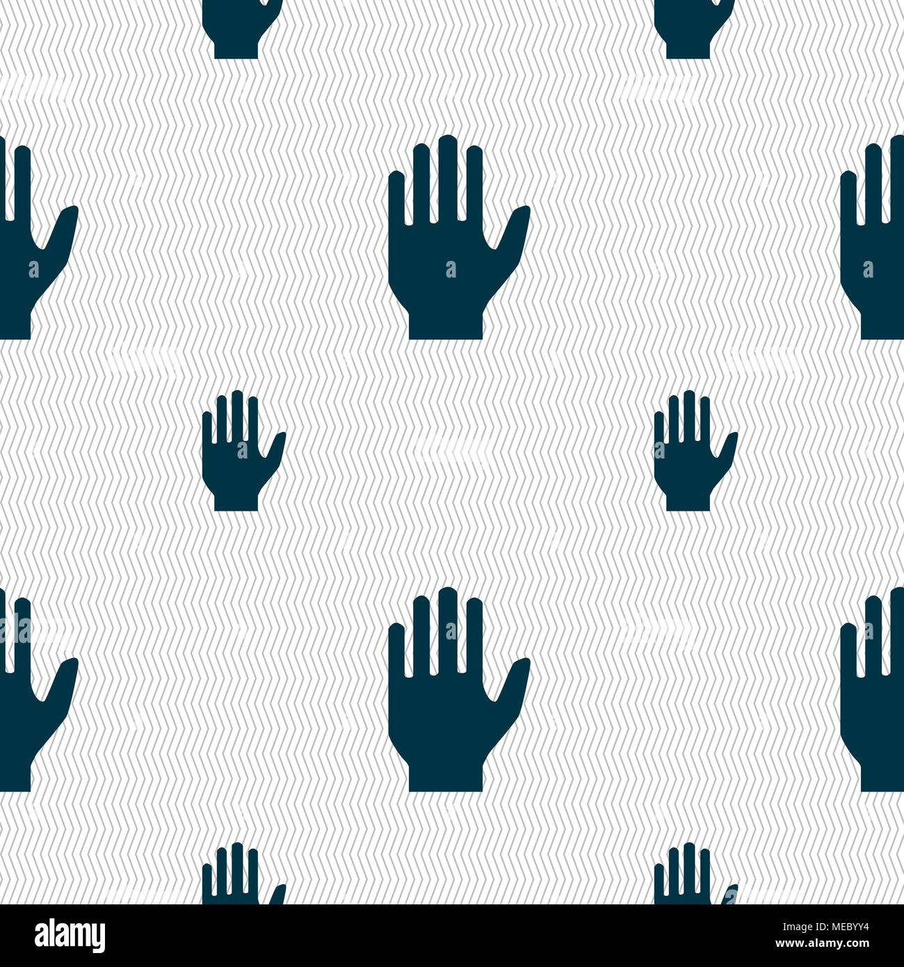 Hand print sign icon. Stop symbol. Seamless pattern with geometric ...