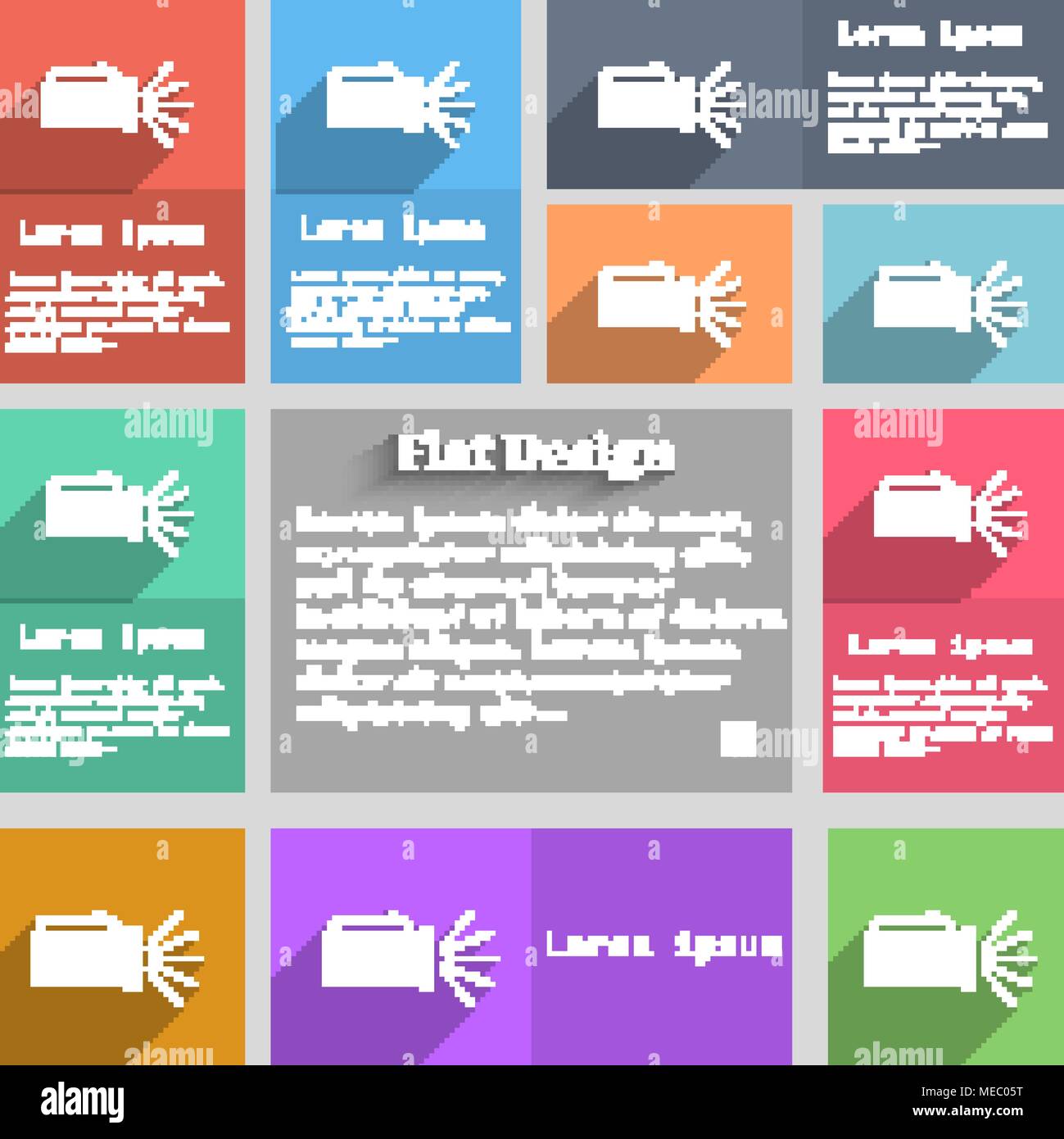 flashlight icon sign. Set of multicolored buttons. Metro style with ...