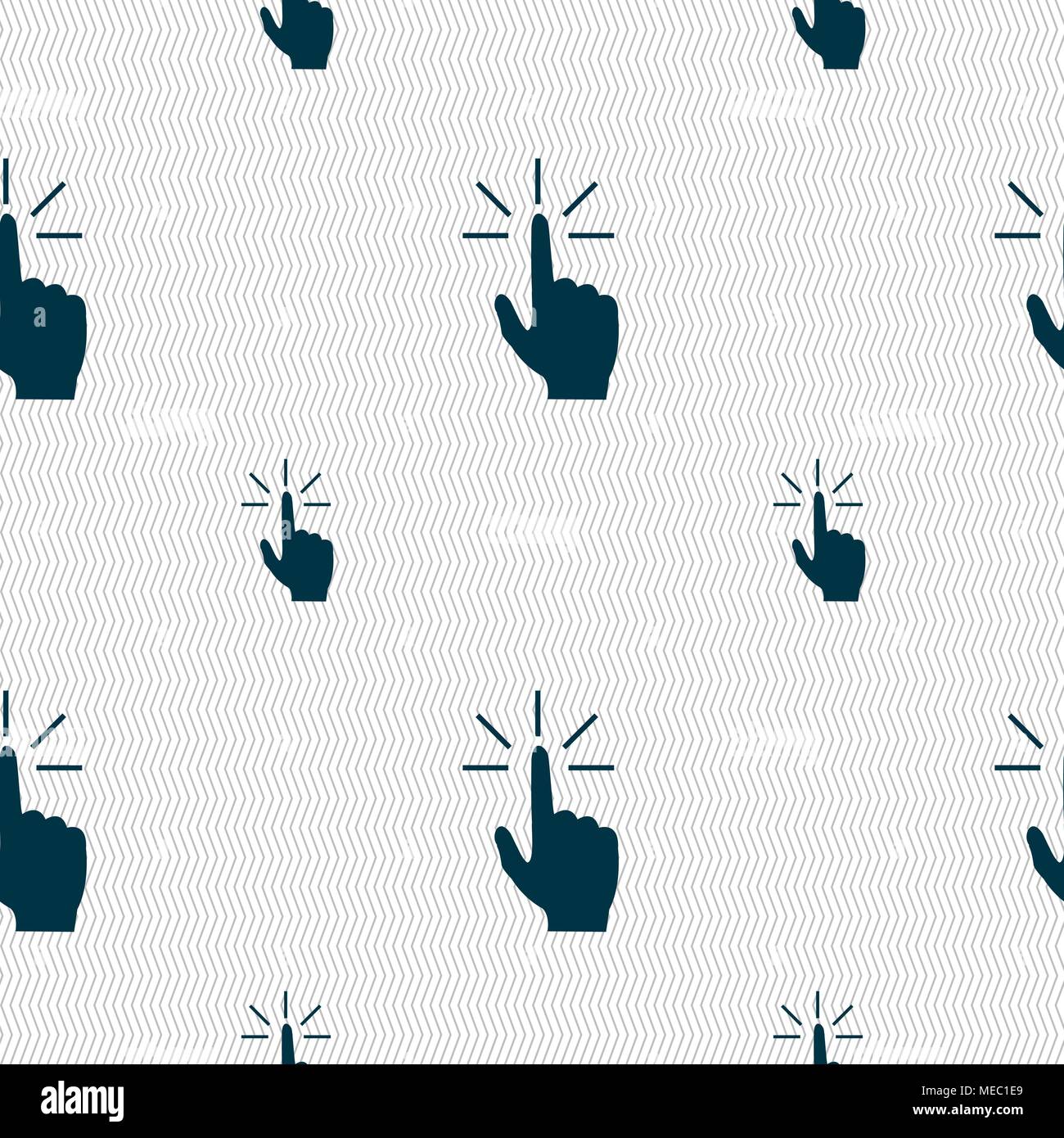 Click here hand icon sign. Seamless pattern with geometric texture ...