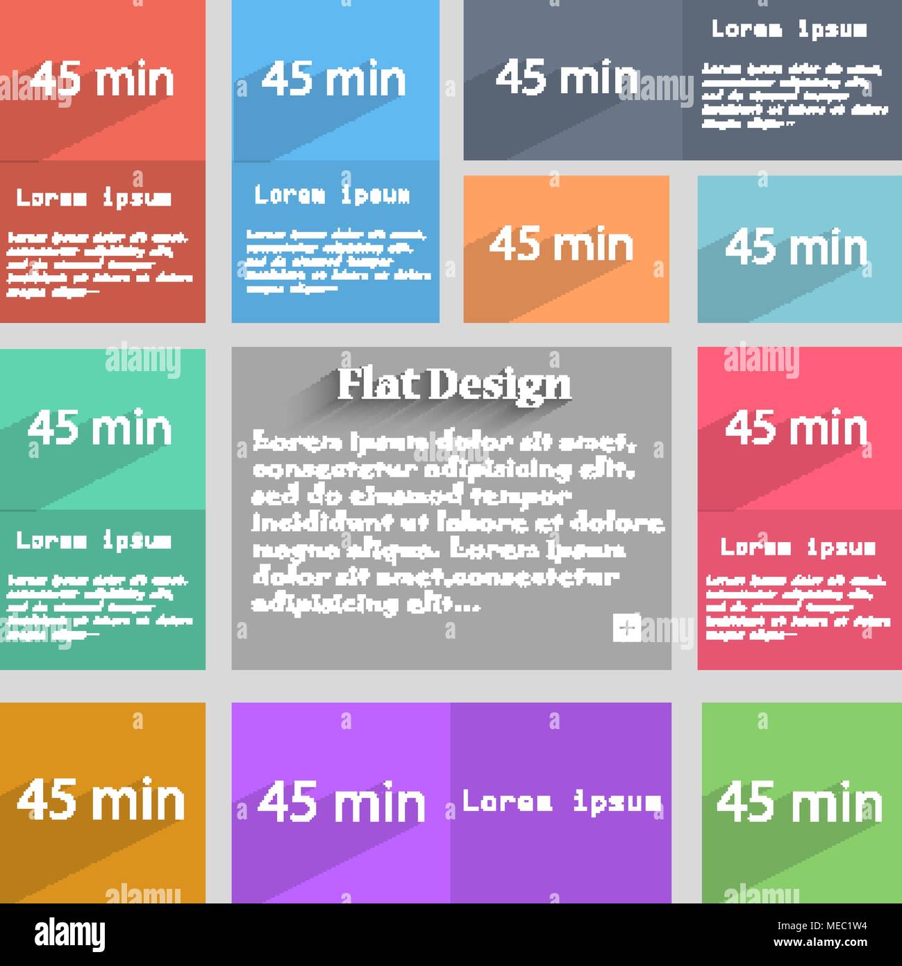 45 minutes sign icon. Set of colored buttons. Vector illustration Stock ...