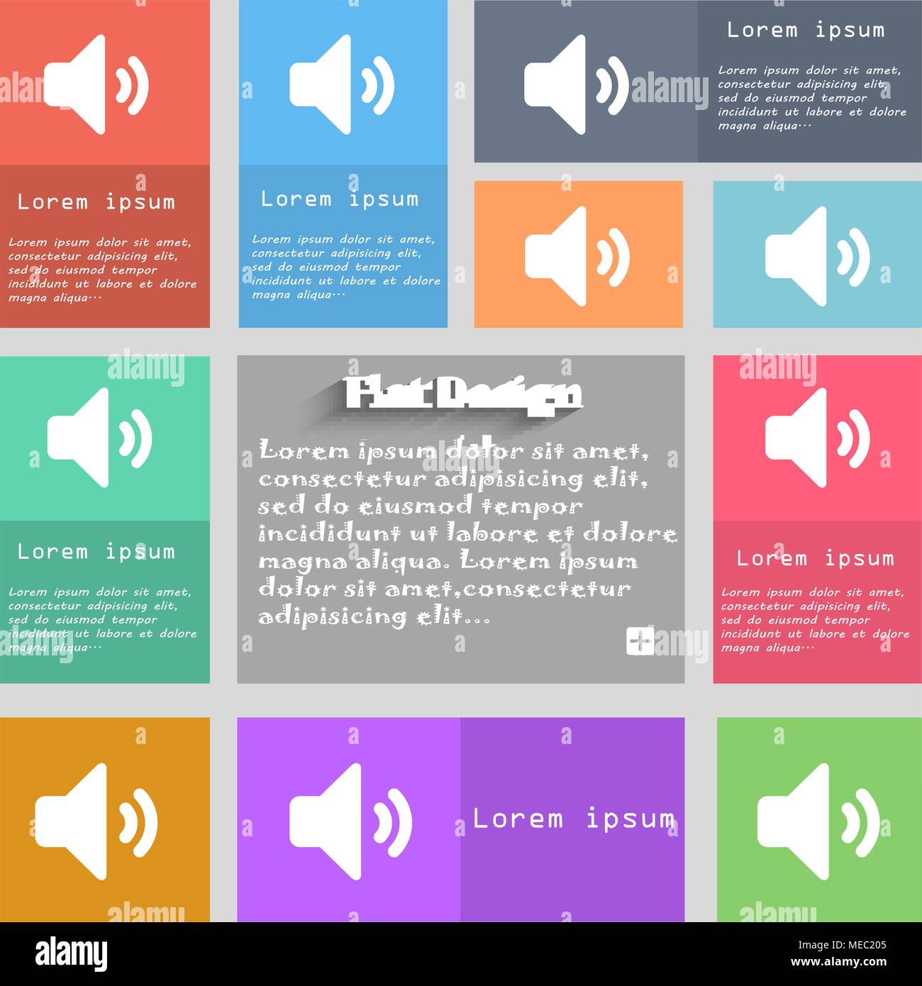 Speaker volume, Sound icon sign. Set of multicolored buttons with space ...