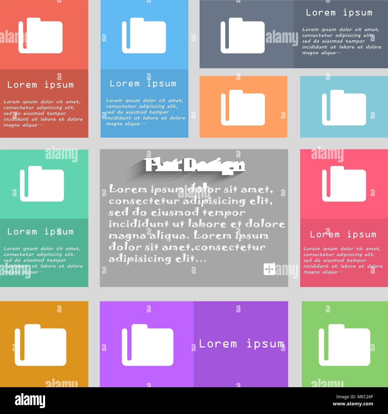 Document folder icon sign. Set of multicolored buttons with space for ...