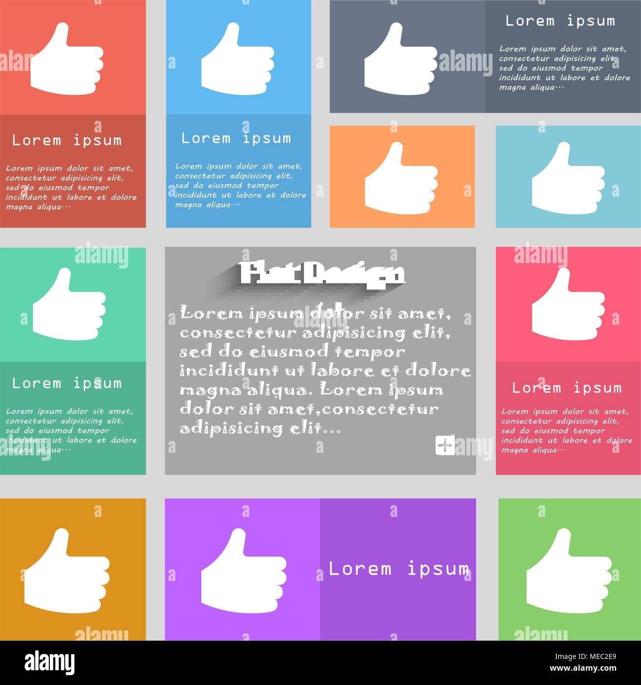 Like, Thumb up icon sign. Set of multicolored buttons with space for ...
