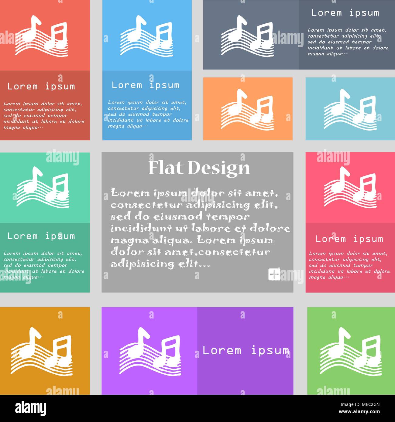 musical note, music, ringtone icon sign. Set of multicolored buttons ...