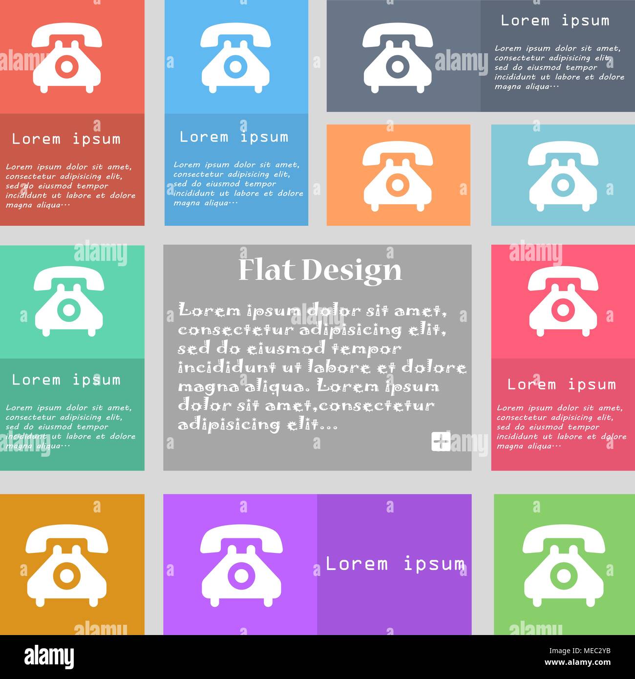 retro telephone handset icon sign. Set of multicolored buttons with ...