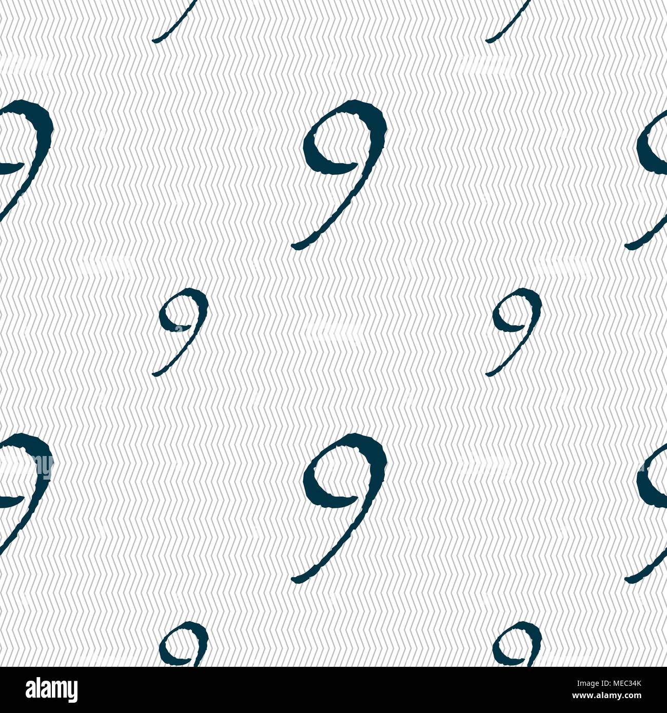 number Nine icon sign. Seamless pattern with geometric texture. Vector ...