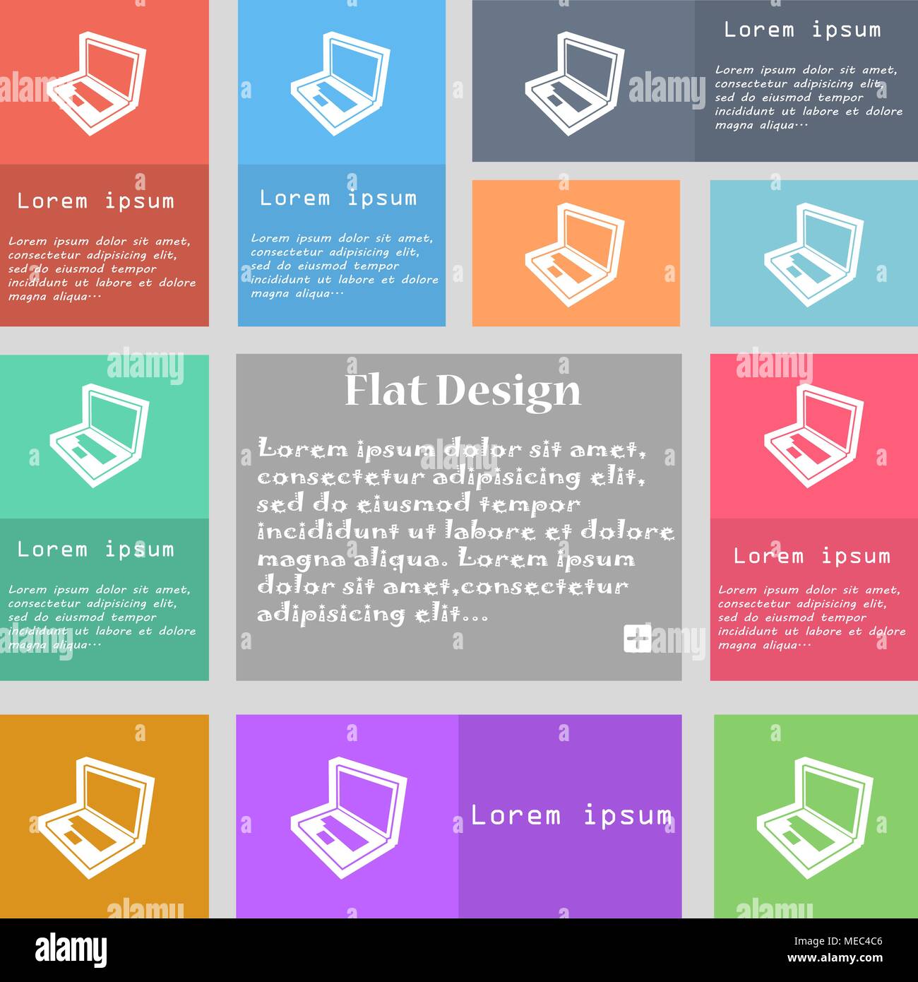 Laptop icon sign. Set of multicolored buttons with space for text ...