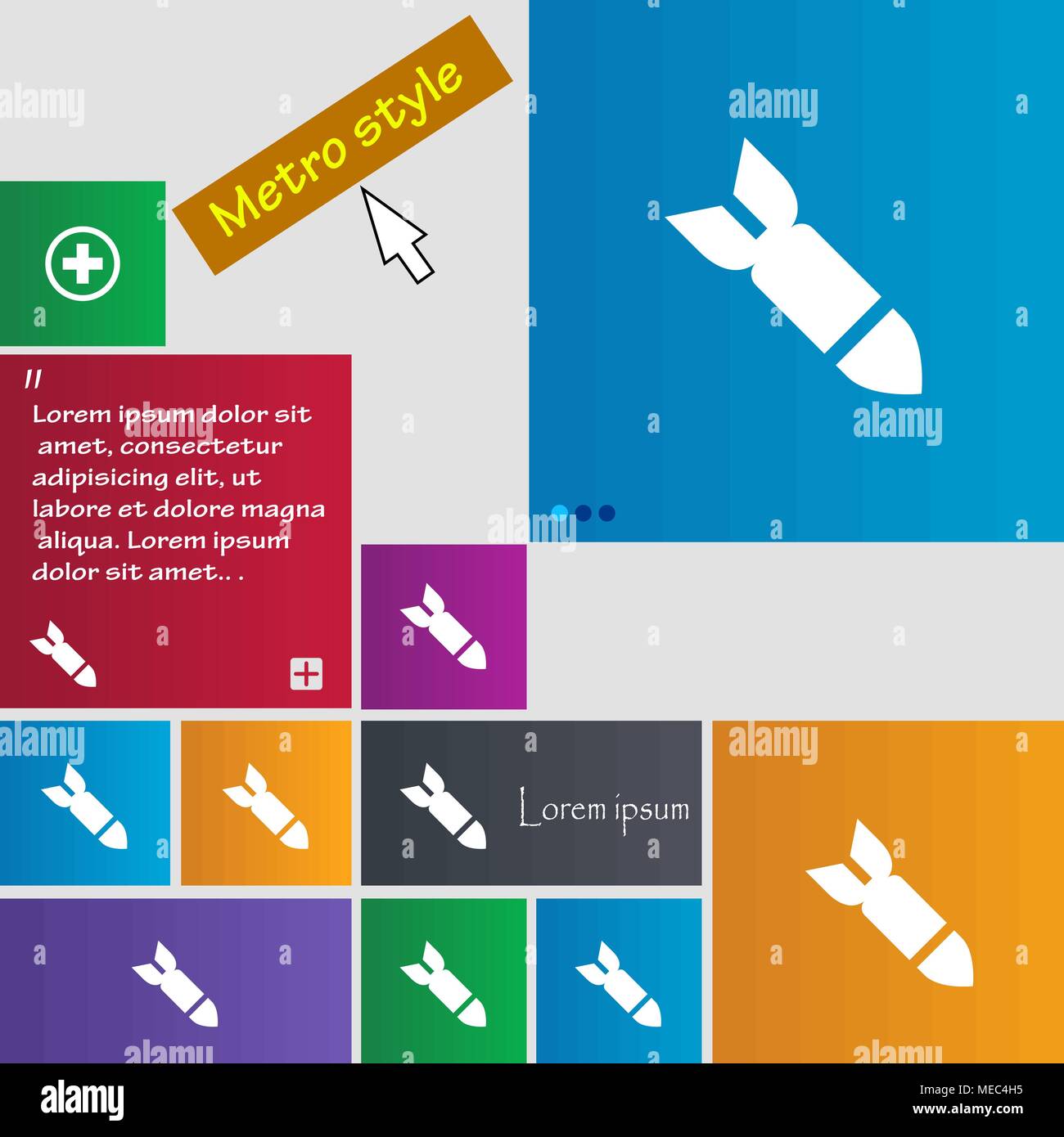 Missile,Rocket weapon icon sign. Metro style buttons. Modern interface website buttons with ...