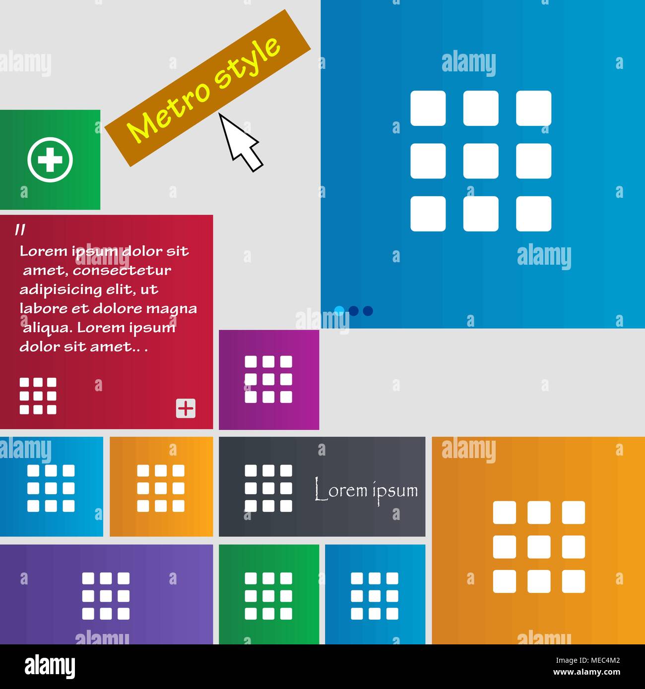 List menu, Content view options icon sign. Metro style buttons. Modern interface website buttons ...