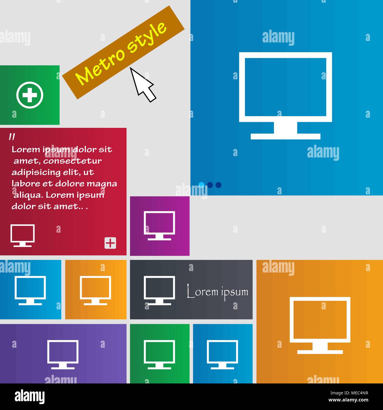 Computer widescreen monitor icon sign. Metro style buttons. Modern interface website buttons ...