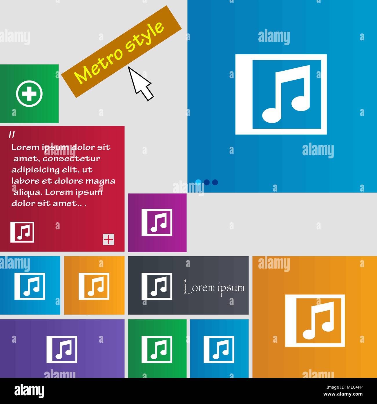Audio, MP3 file icon sign. Metro style buttons. Modern interface website buttons with cursor ...
