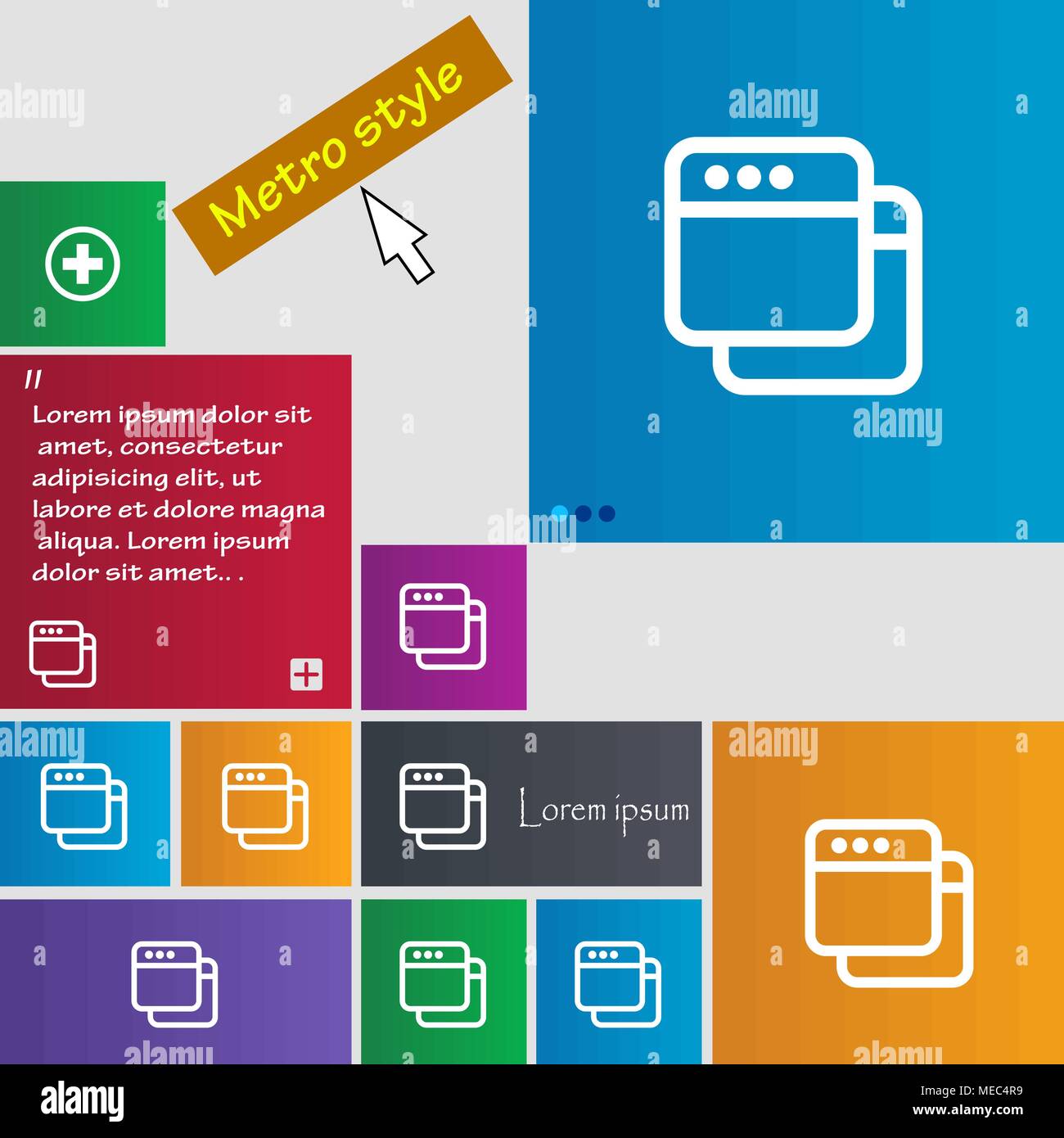 Simple Browser window icon sign. Metro style buttons. Modern interface ...