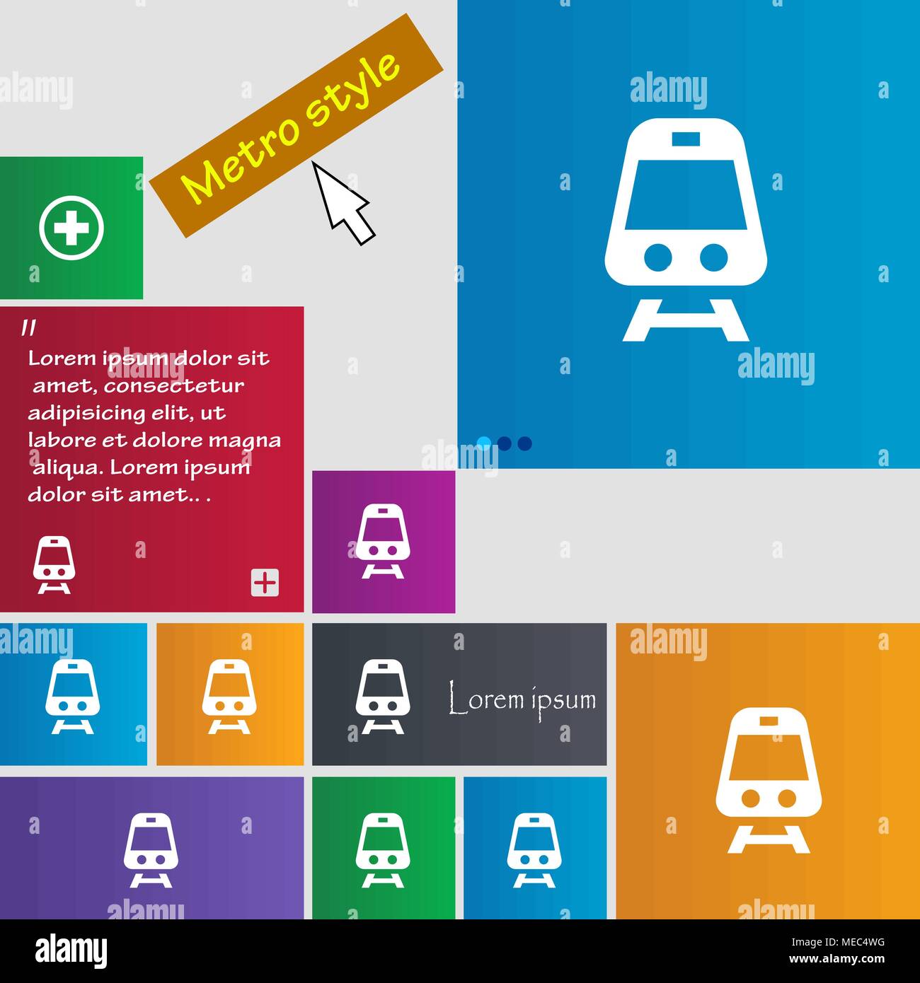 Train icon sign. Metro style buttons. Modern interface website buttons with cursor pointer ...