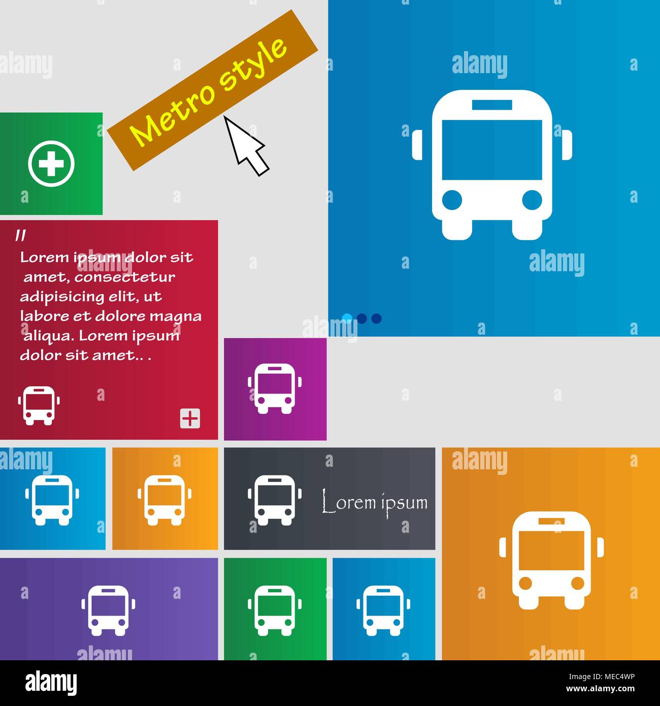 Bus icon sign. Metro style buttons. Modern interface website buttons with cursor pointer. Vector ...