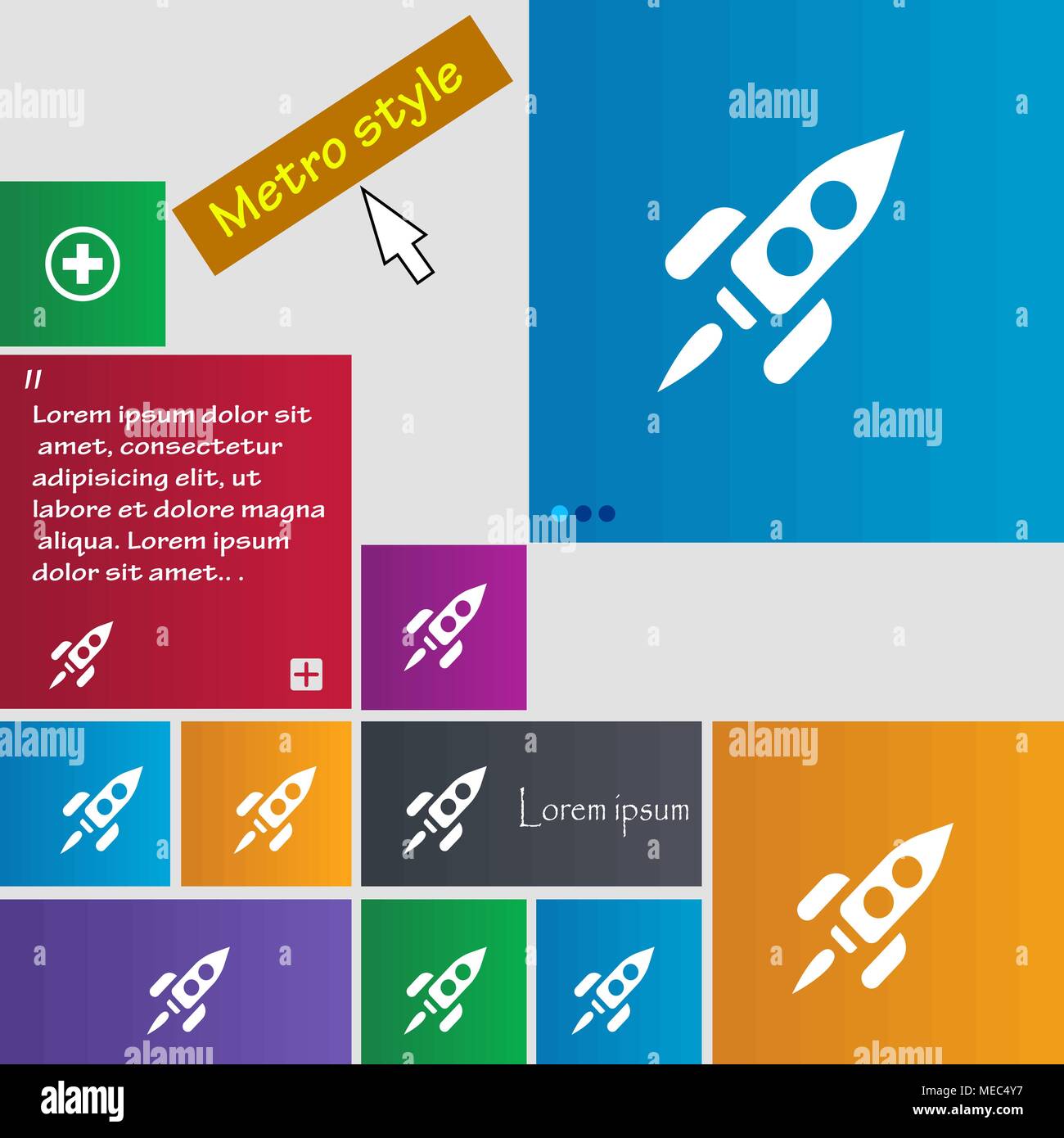 Rocket icon sign. Metro style buttons. Modern interface website buttons ...
