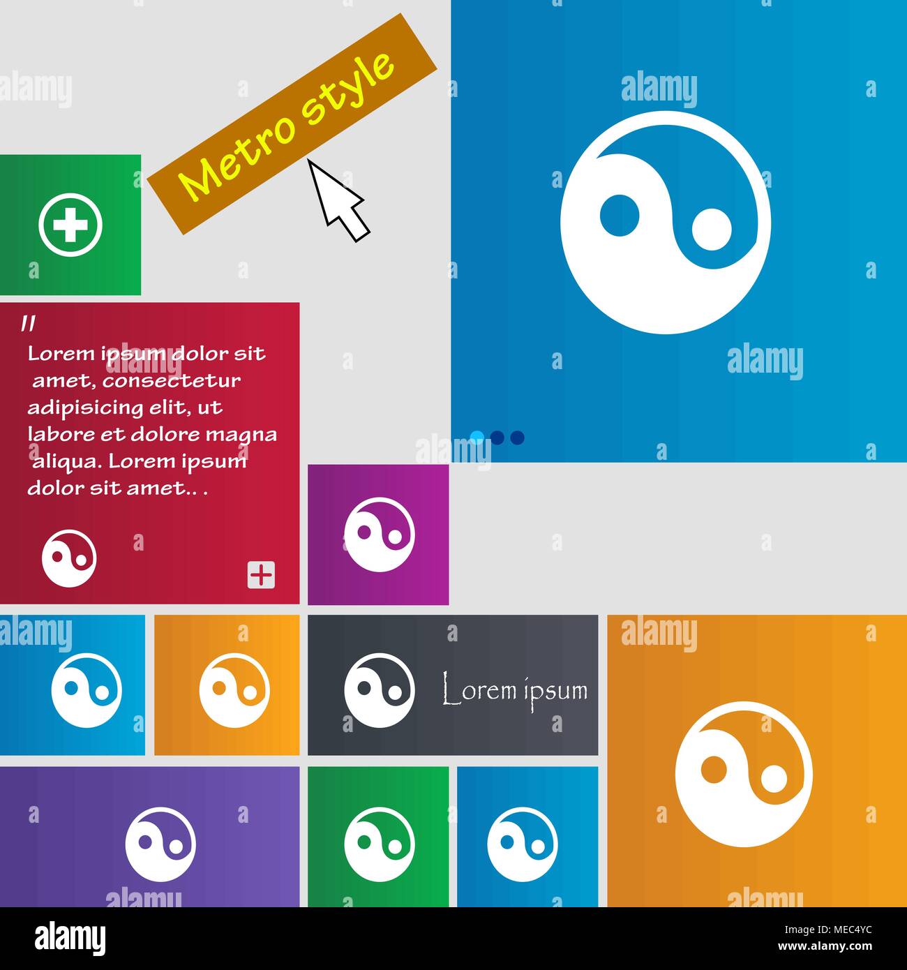 Ying yang icon sign. Metro style buttons. Modern interface website buttons with cursor pointer ...