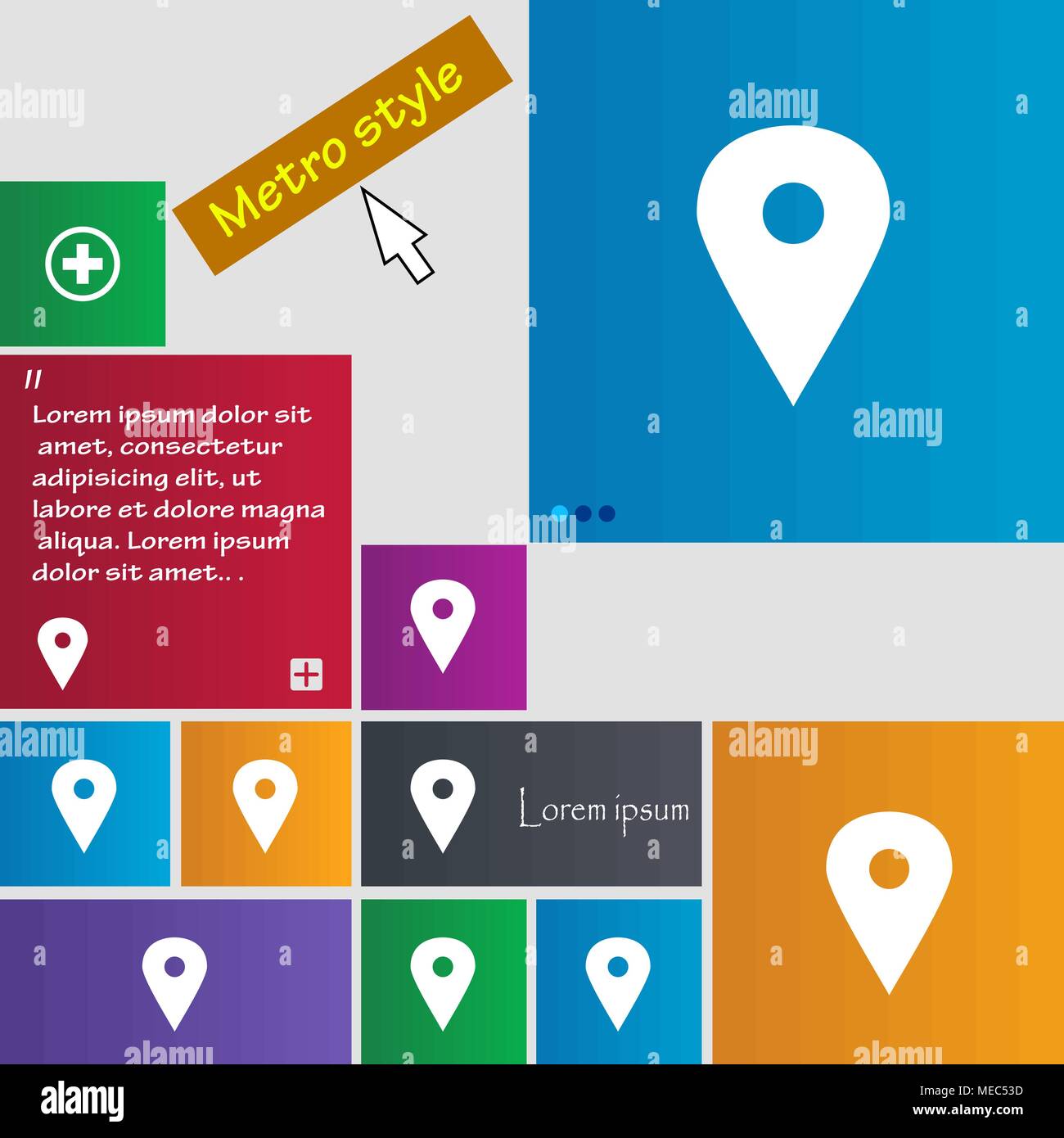 Map pointer, GPS location icon sign. Metro style buttons. Modern interface website buttons with ...