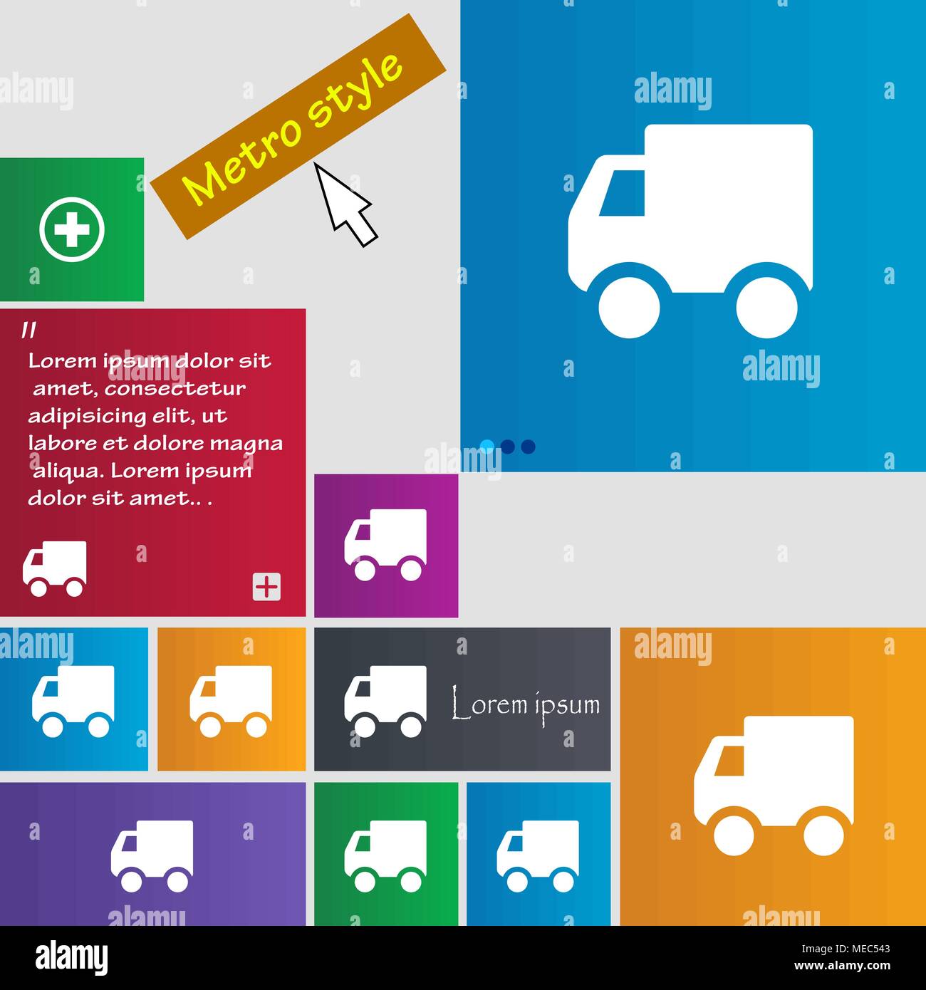 Delivery truck icon sign. Metro style buttons. Modern interface website ...