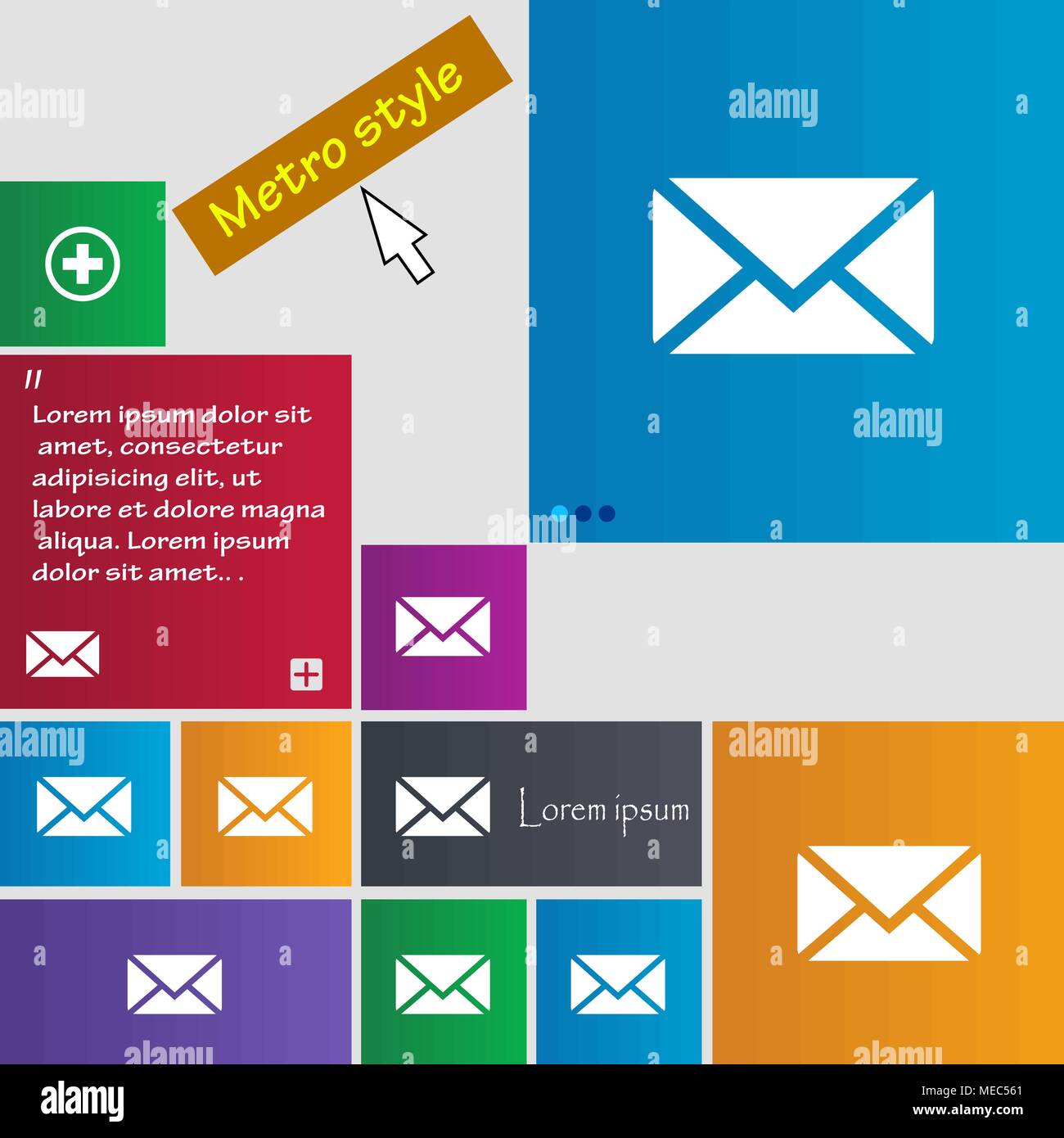 Mail, Envelope, Message icon sign. Metro style buttons. Modern ...