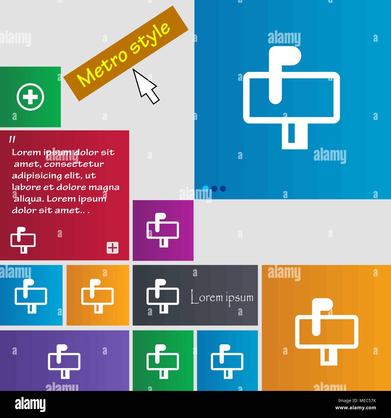 Mailbox icon sign. Metro style buttons. Modern interface website buttons with cursor pointer ...