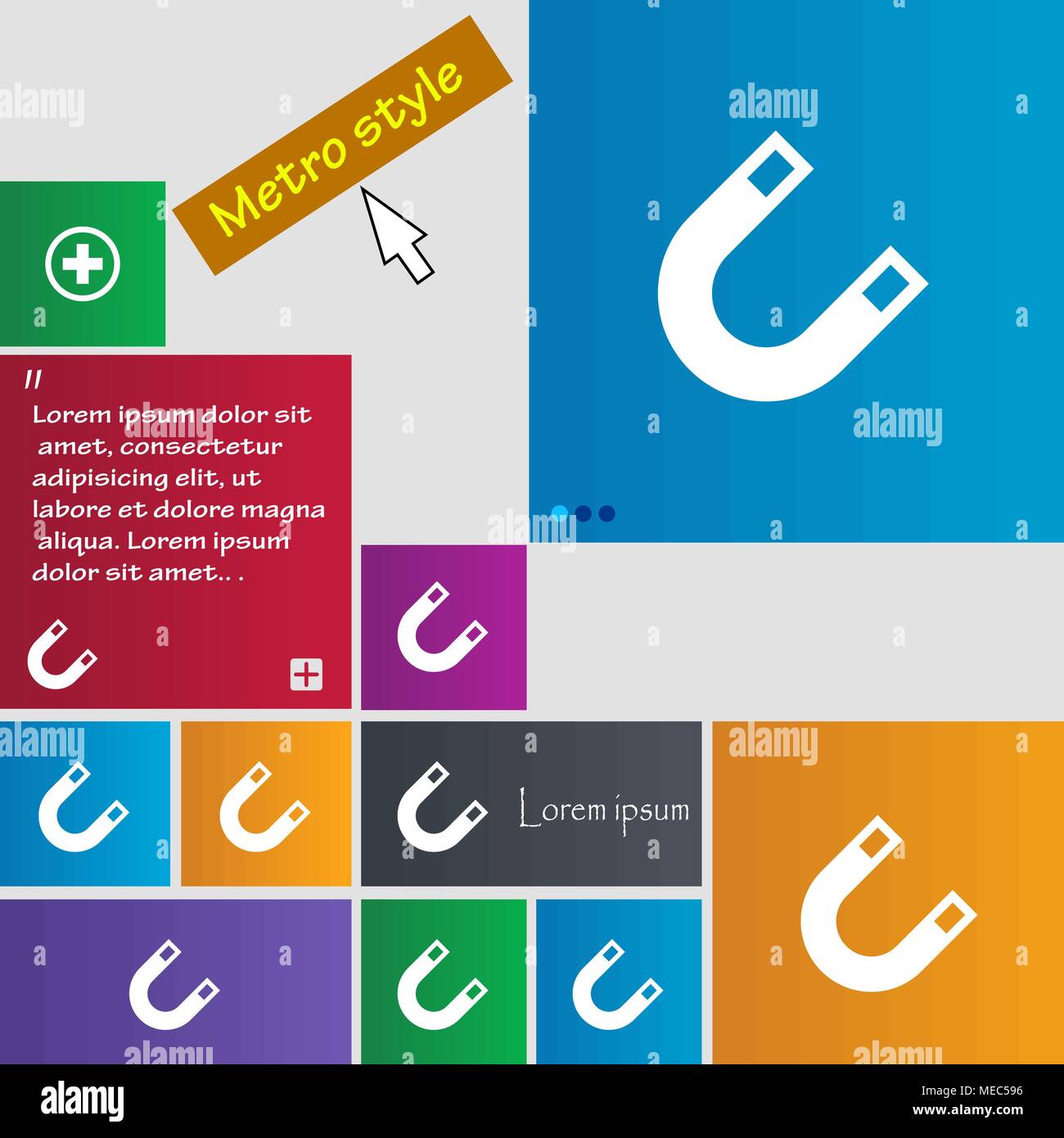 magnet, horseshoe icon sign. Metro style buttons. Modern interface website buttons with cursor ...