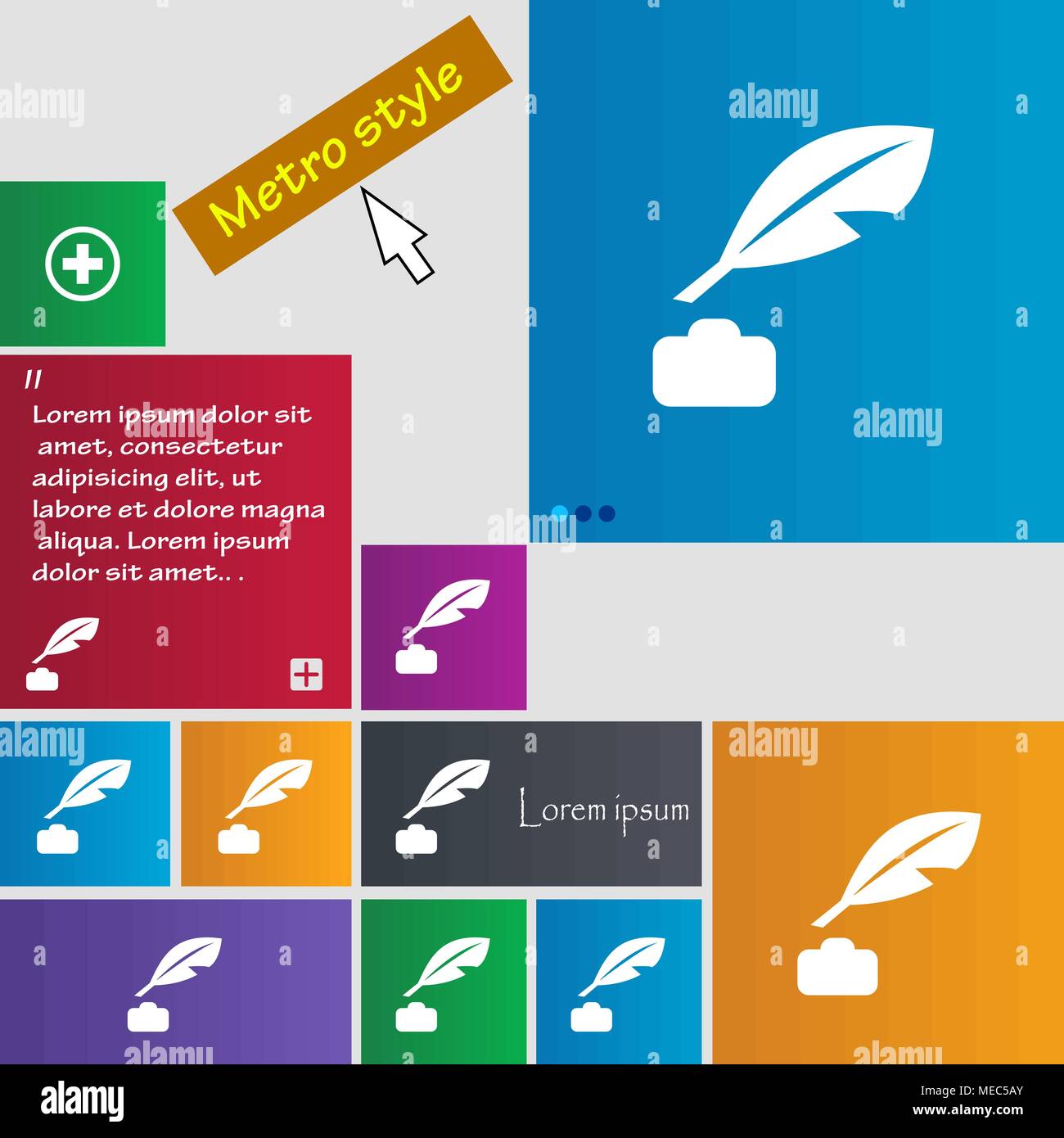 Feather, Retro pen icon sign. Metro style buttons. Modern interface website buttons with cursor ...