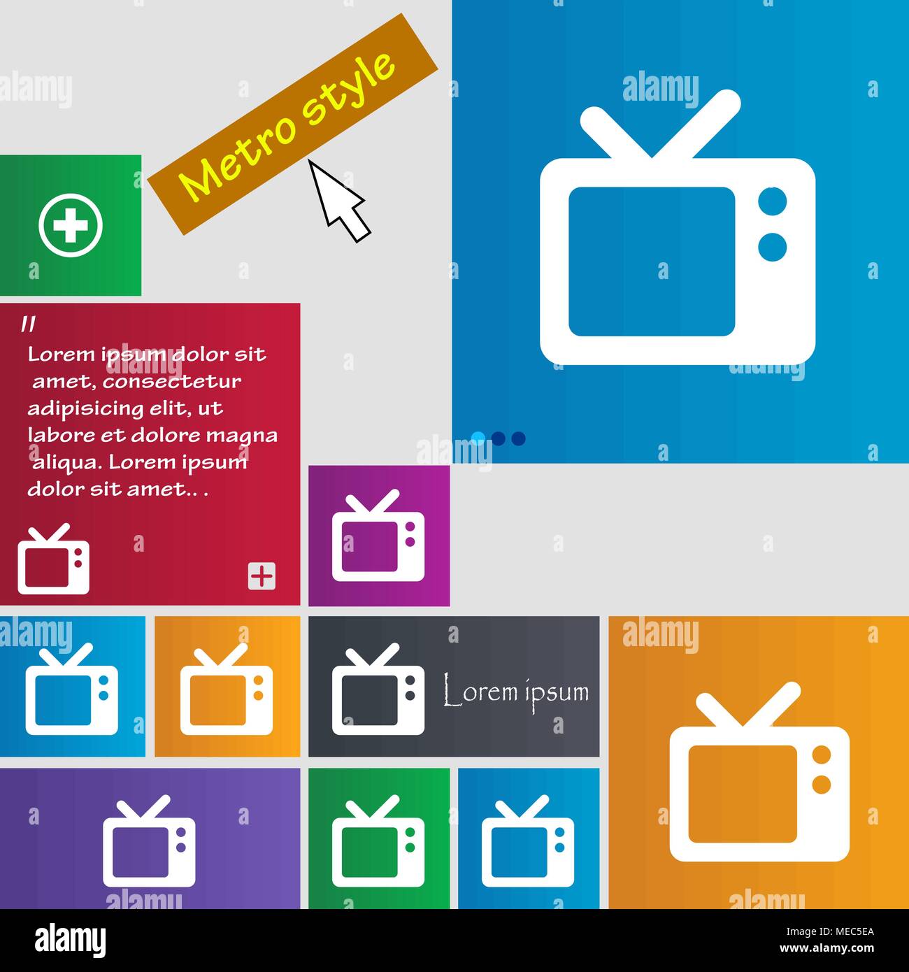 Retro TV icon sign. buttons. Modern interface website buttons with cursor pointer. Vector ...