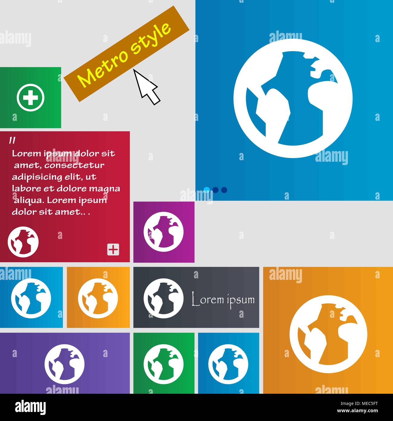 Globe, World map geography icon sign. buttons. Modern interface website buttons with cursor ...