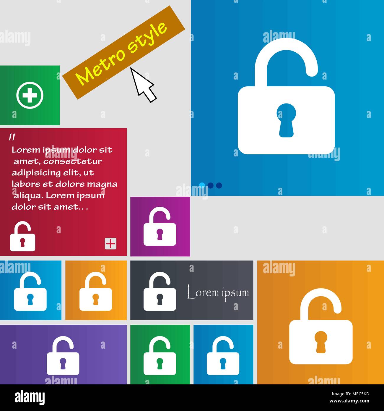 Open Padlock icon sign. buttons. Modern interface website buttons with cursor pointer. Vector ...
