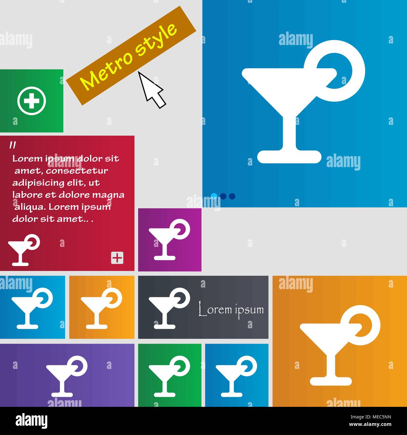 Drink, cocktail with a lemon icon sign. buttons. Modern interface website buttons with cursor ...