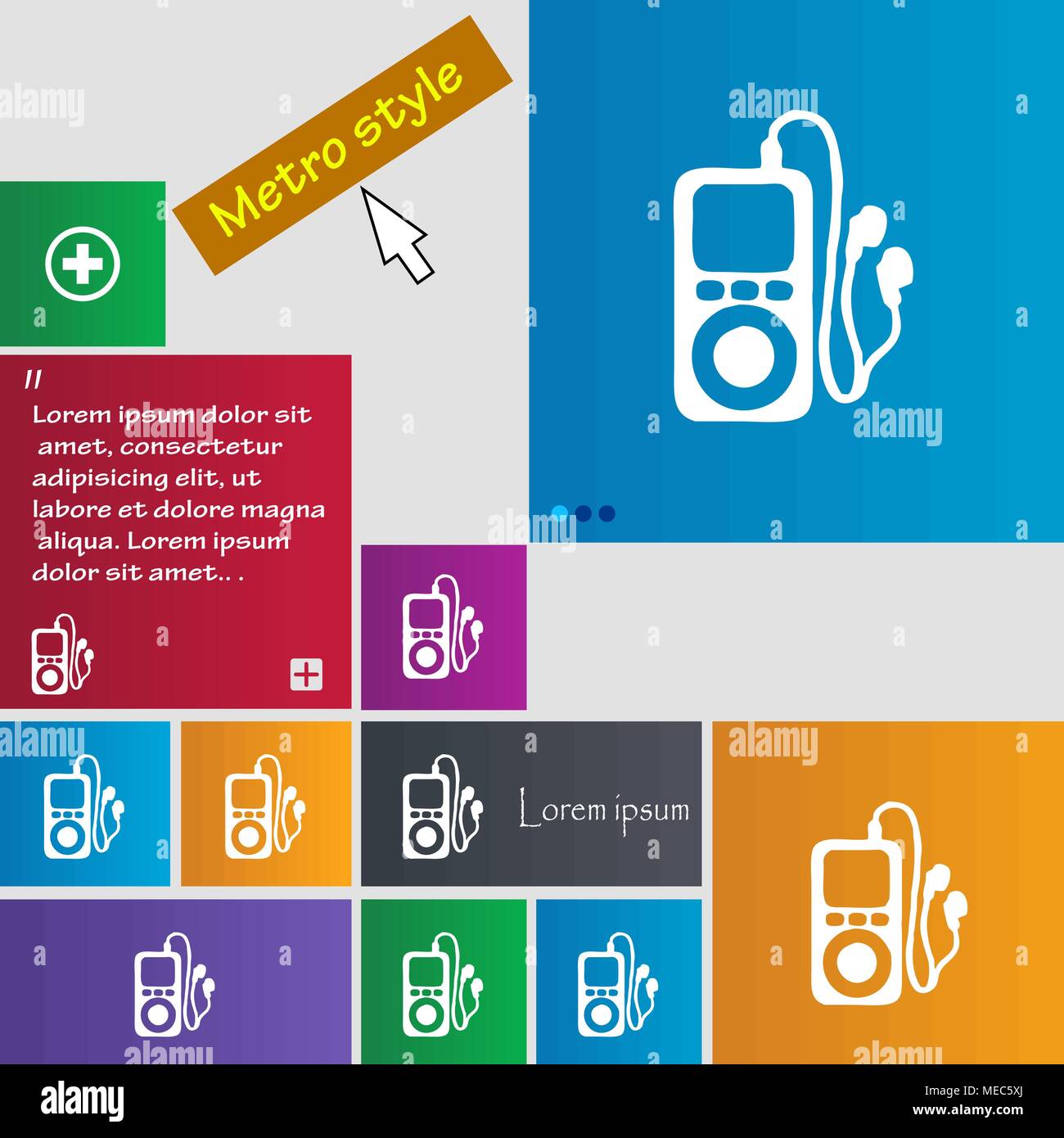 MP3 player, headphones, music icon sign. buttons. Modern interface ...