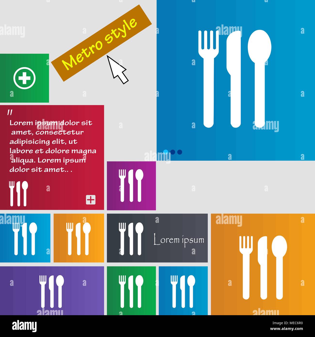 fork, knife, spoon icon sign. buttons. Modern interface website buttons with cursor pointer ...