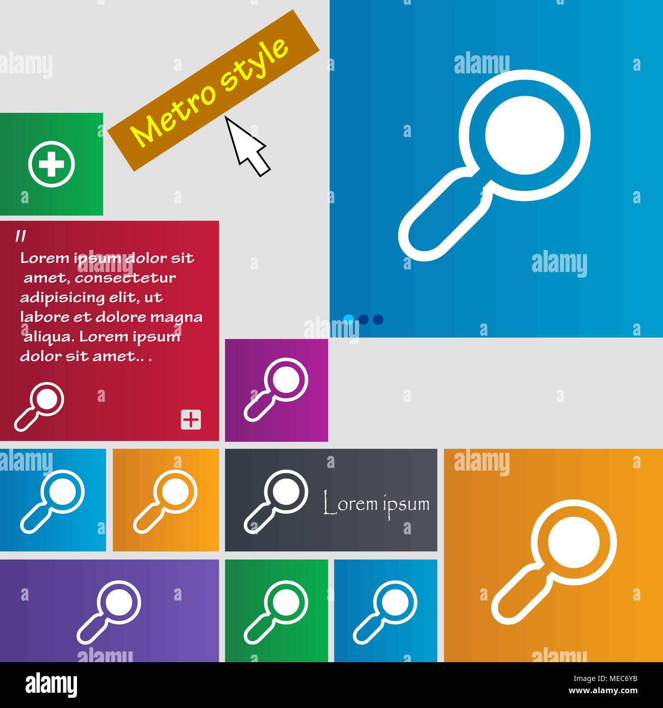 magnifying glass, zoom icon sign. buttons. Modern interface website buttons with cursor pointer ...
