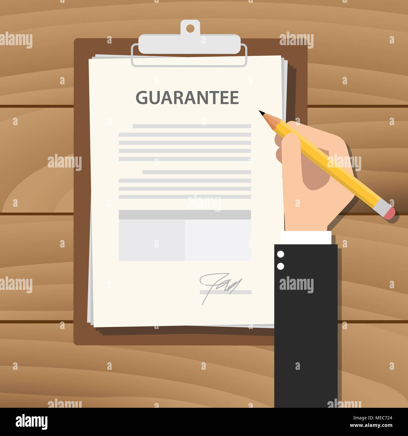 guarantee concept illustration with business man hand signing a paper ...