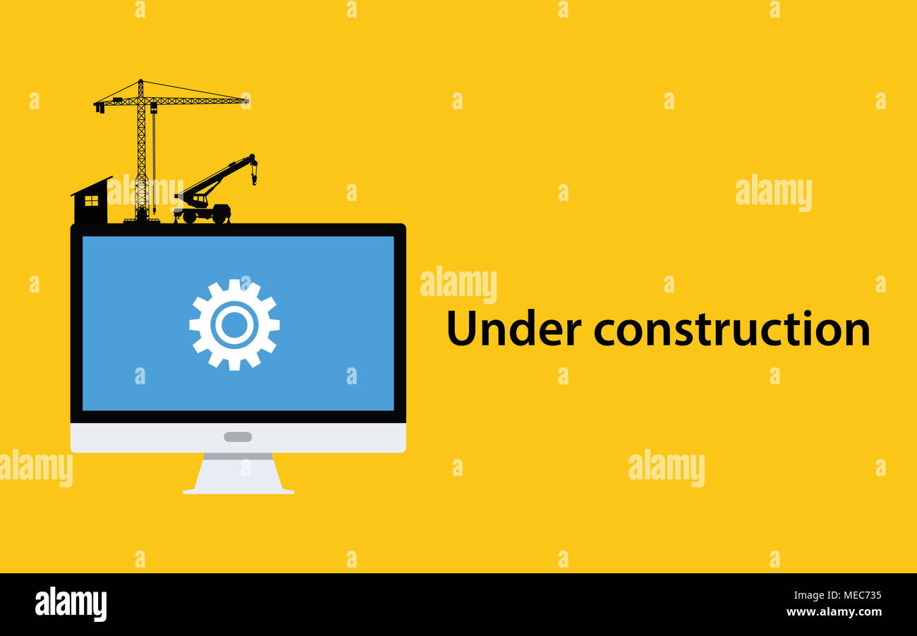 under construction concept with pc computer monitor gear icon crane ...