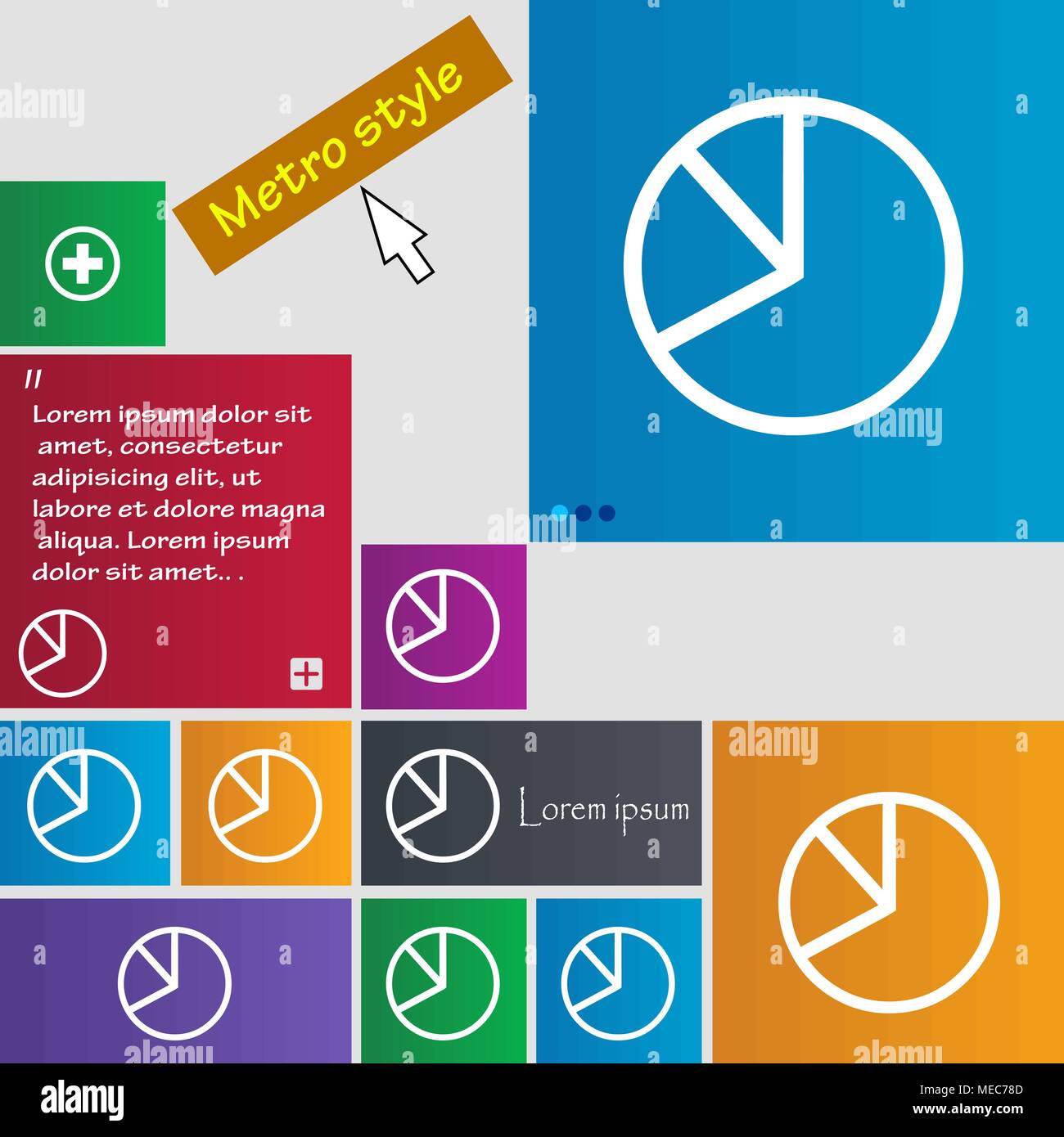 Pie chart graph icon sign. buttons. Modern interface website buttons with cursor pointer. Vector ...