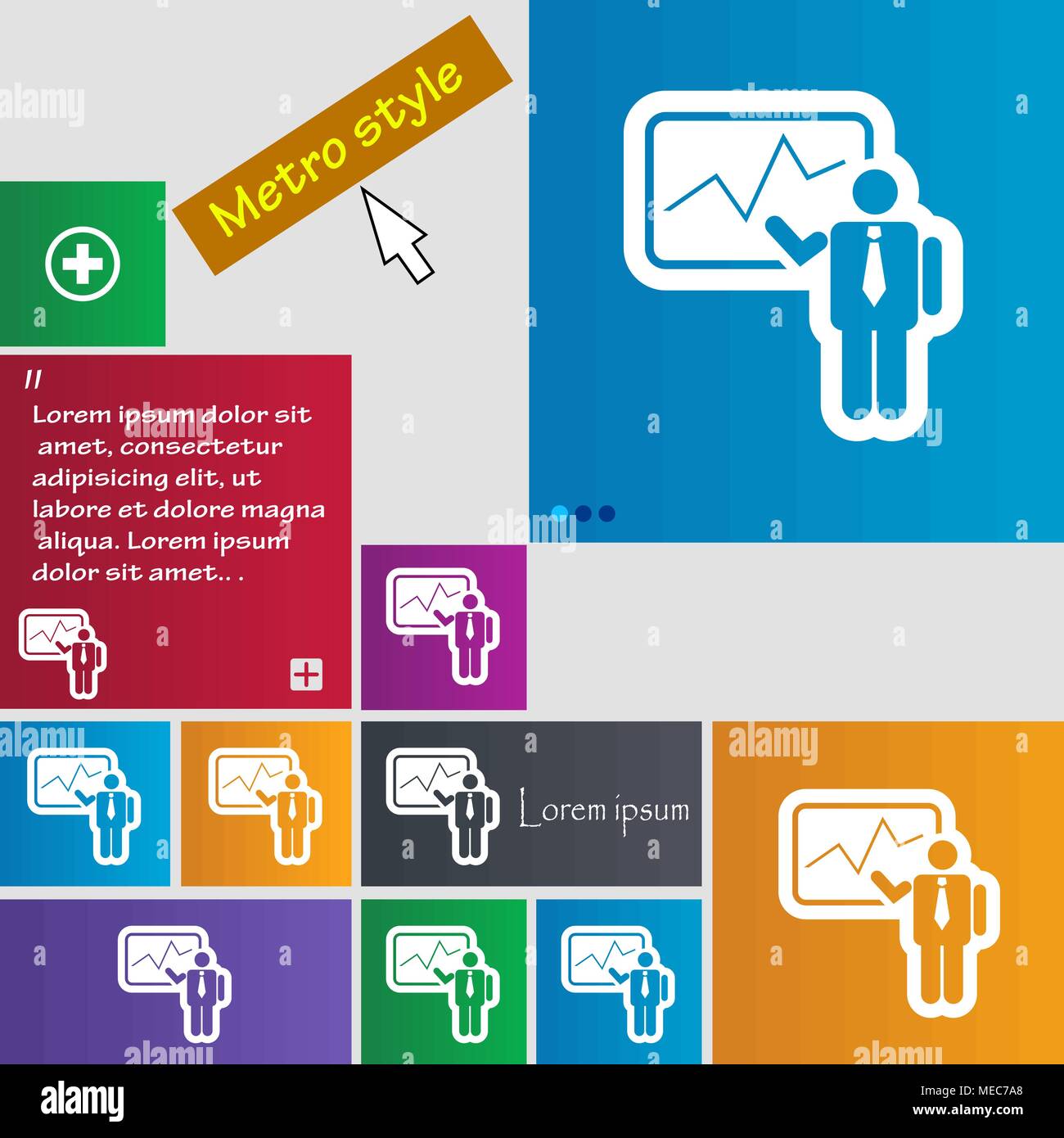 businessman making report icon sign. buttons. Modern interface website ...